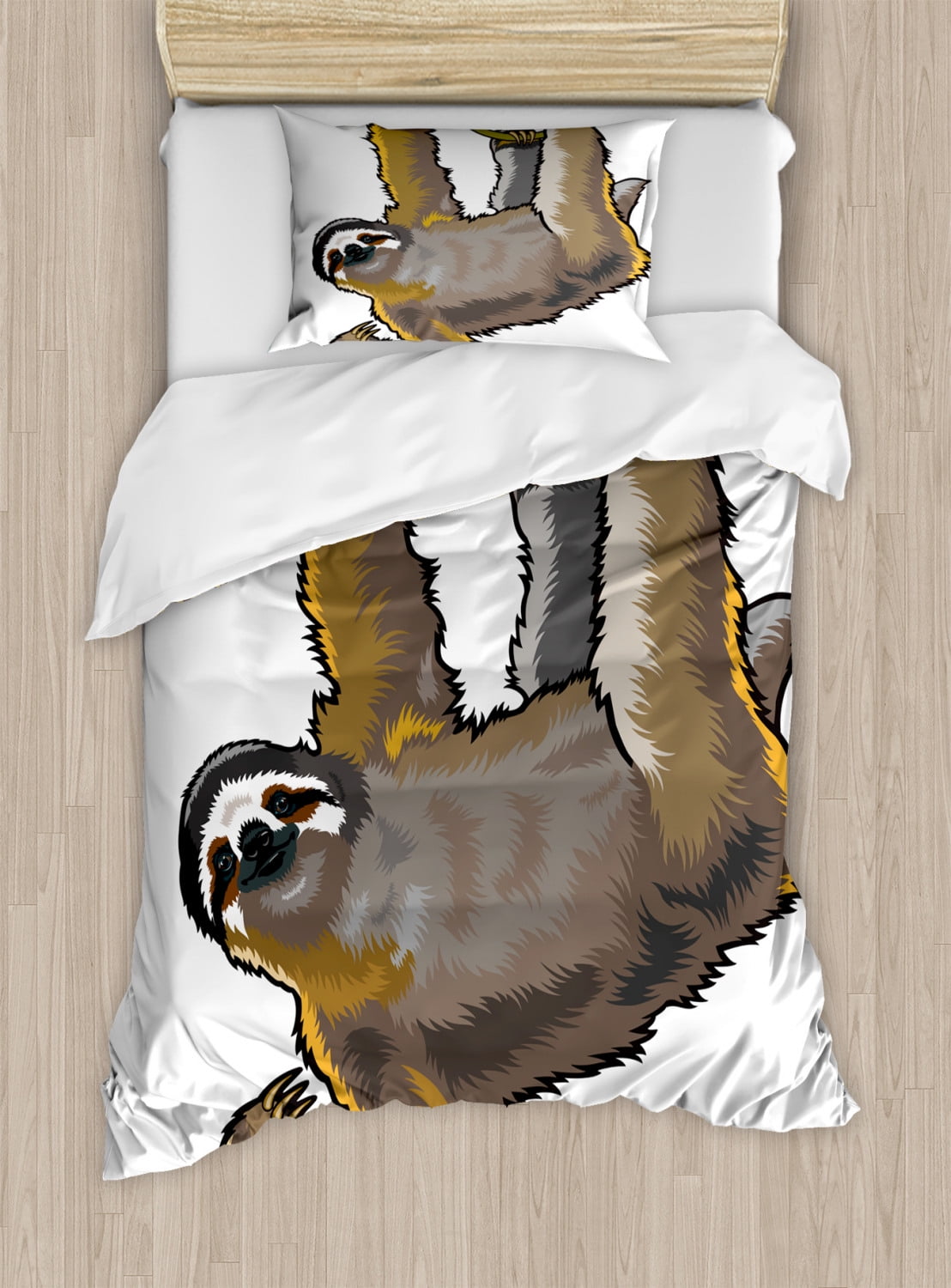 Animal Decor Twin Size Duvet Cover Set, Cartoon like Sloth Bear Tropic ...
