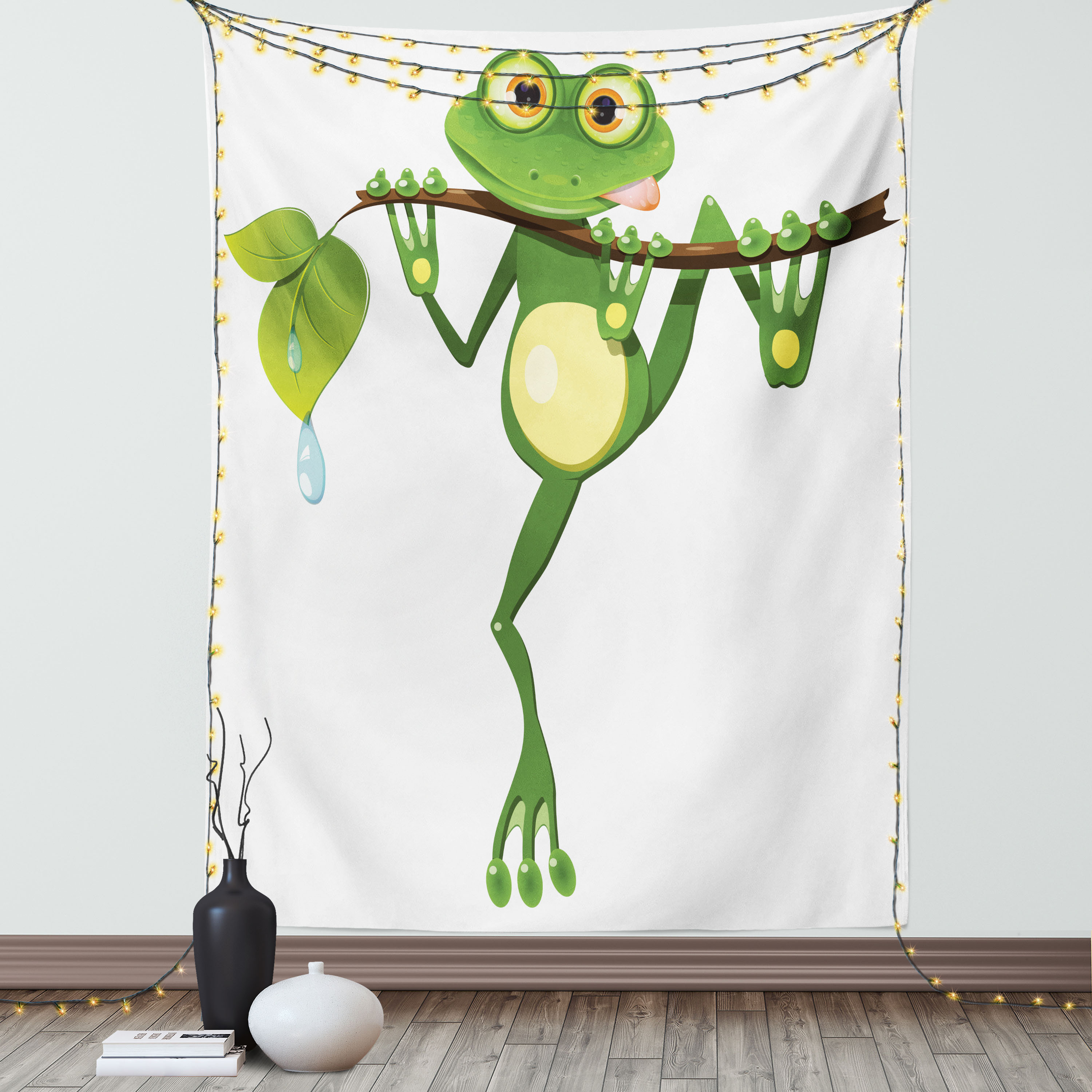 Animal Decor Wall Hanging Tapestry, Little Frog on Branch of the Tree ...