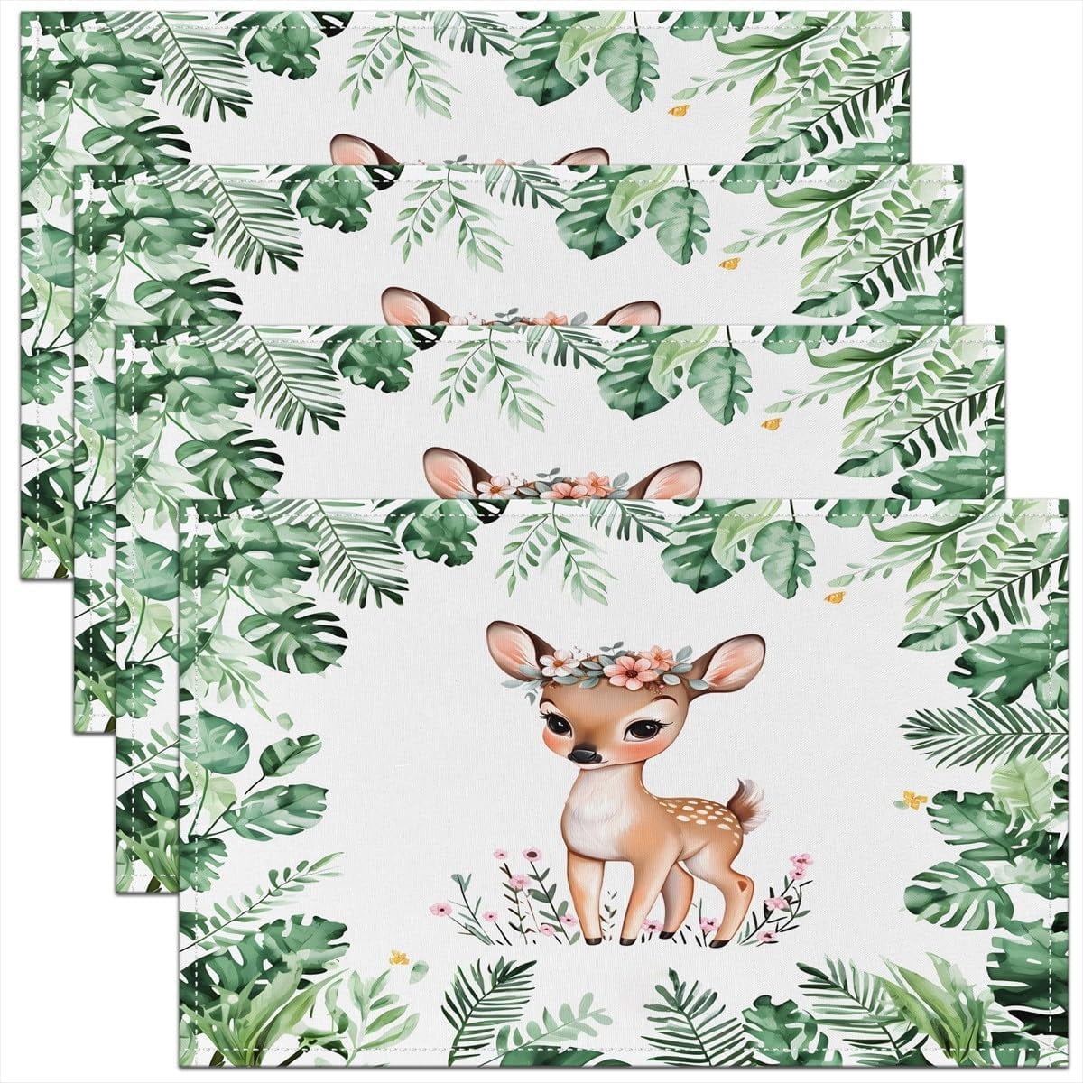 Animal Deer Placemats Set of 4 Tropical Leaves Table Mats Natural Theme ...