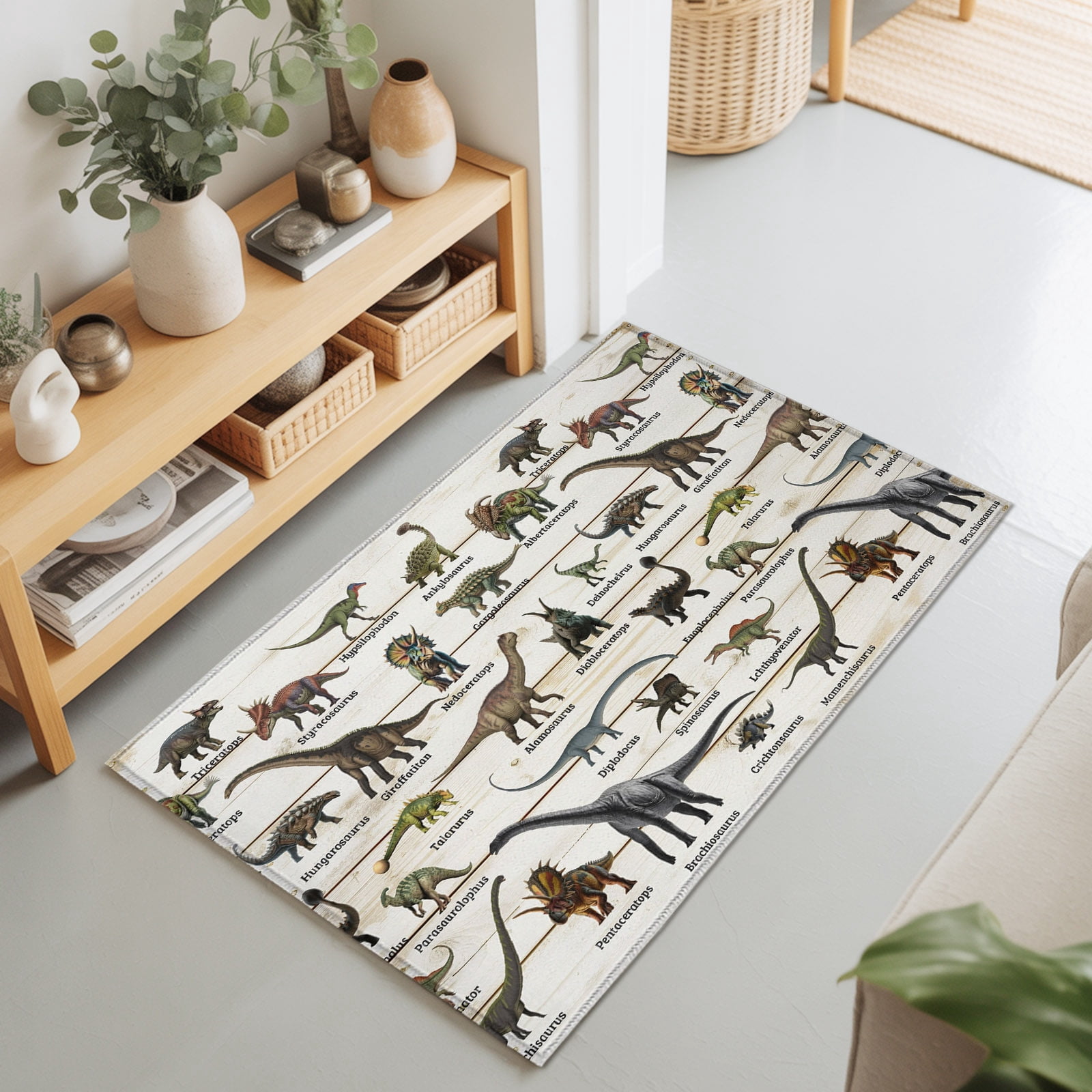 Animal Dinosaur Rectangle Rug 2'x3' Retro Wood Board Background ...