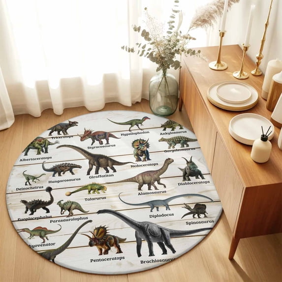 Animal Dinosaur Round Area Rug 3ft,Living Room Rug Non-Slip Washable ...