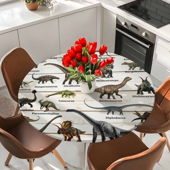 Animal Dinosaur Round Fitted Tablecloth with Elastic Edge,Waterproof ...