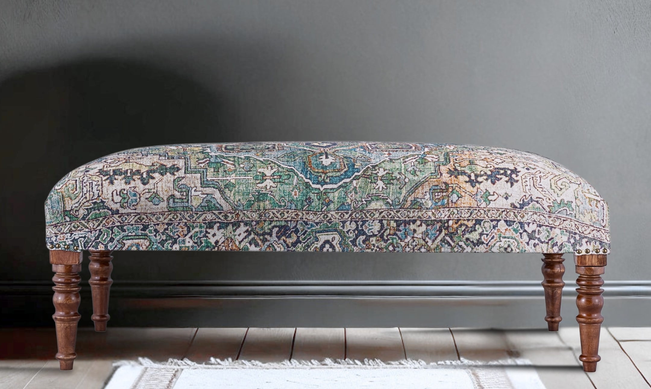 Animal Distressed Print Rug Upholstered Ottoman, Boho Piano Bench ...