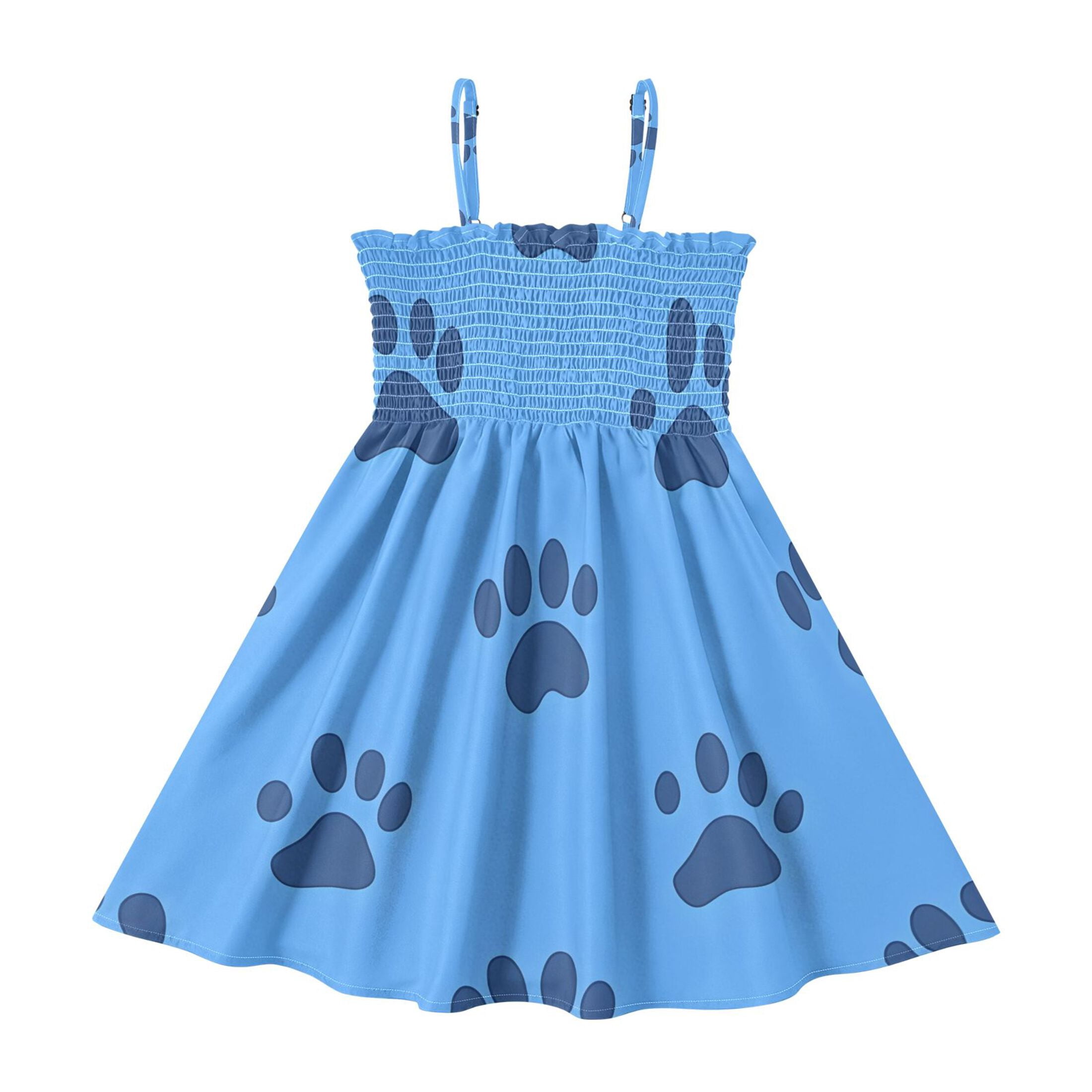 Animal Dog Blue Tile Pattern Girls' Casual Dresses 2Y-8Y Sleeveless ...