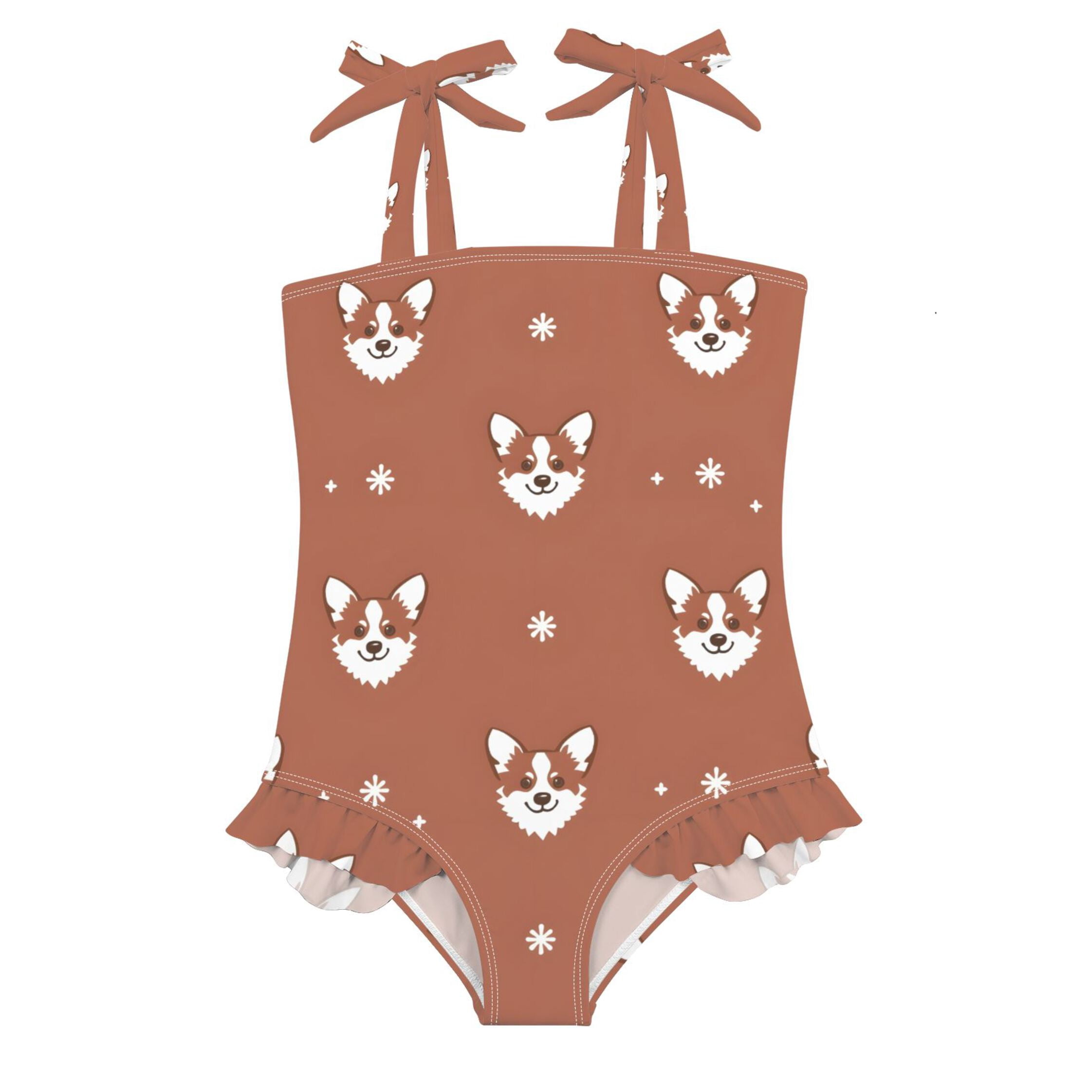 Animal Dog Color Tile Pattern Girls' One-Piece Swimsuit Bowknot Tie ...