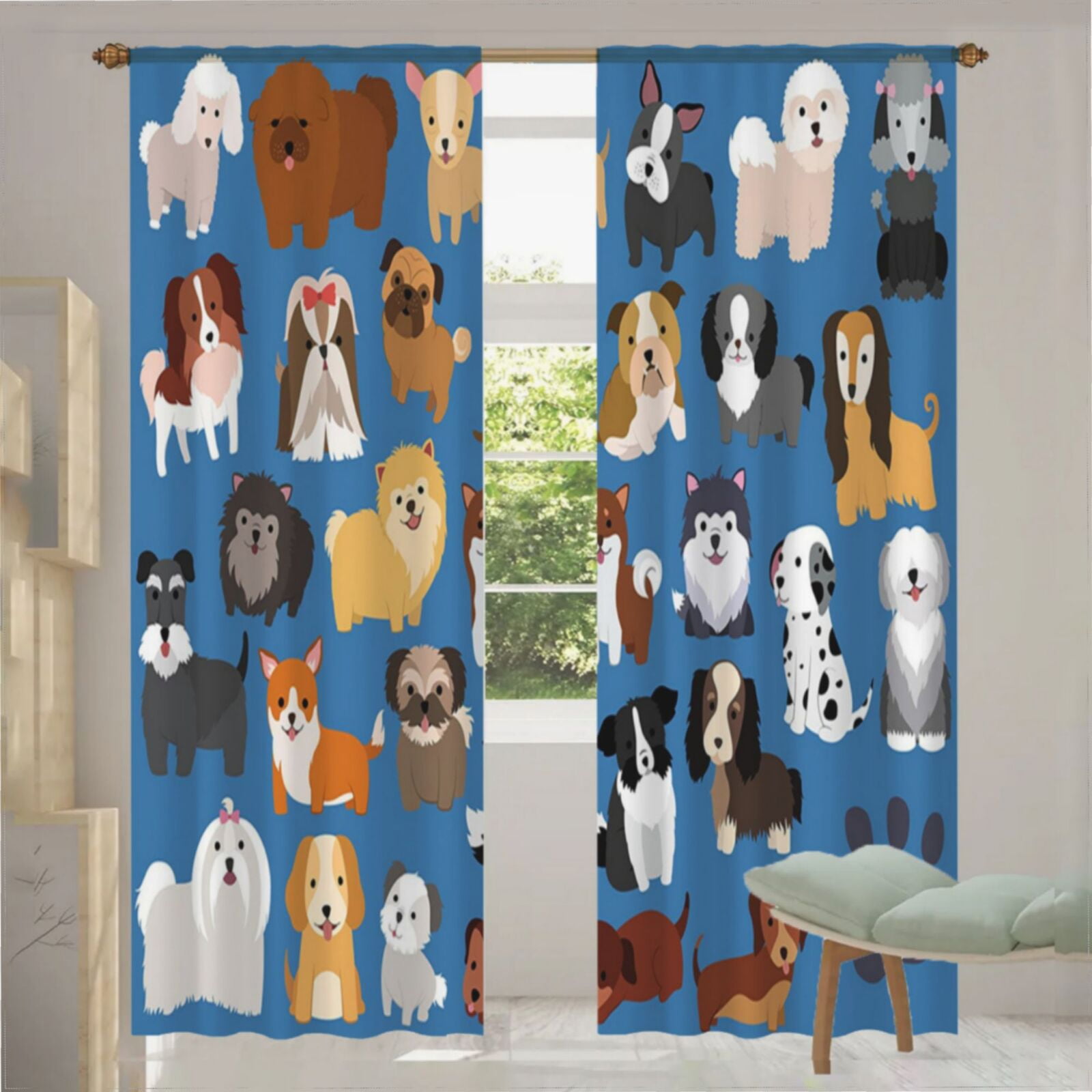 Animal Dog Cute Paw Print Curtains for Living Room Bedroom Decor ...