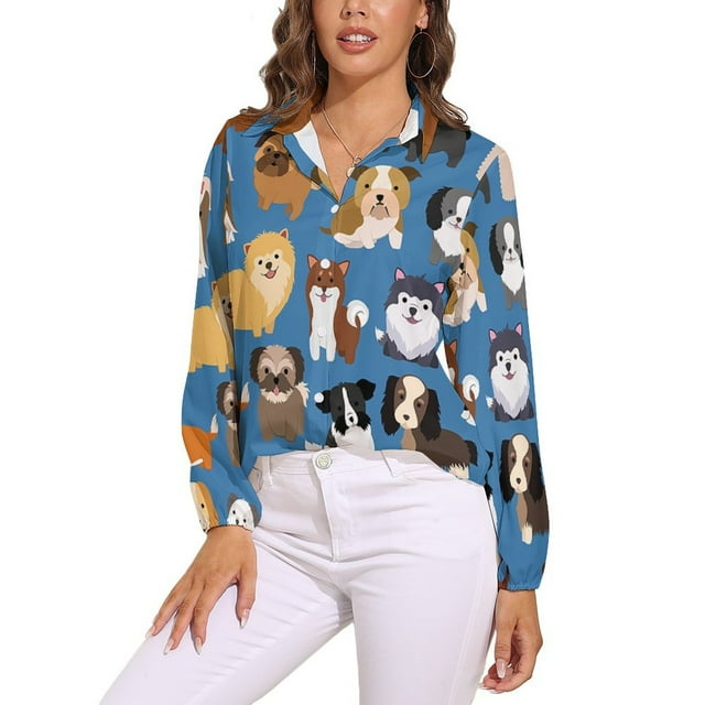 Animal Dog Cute Paw Print Long Sleeve Blouse Woman Streetwear Casual ...