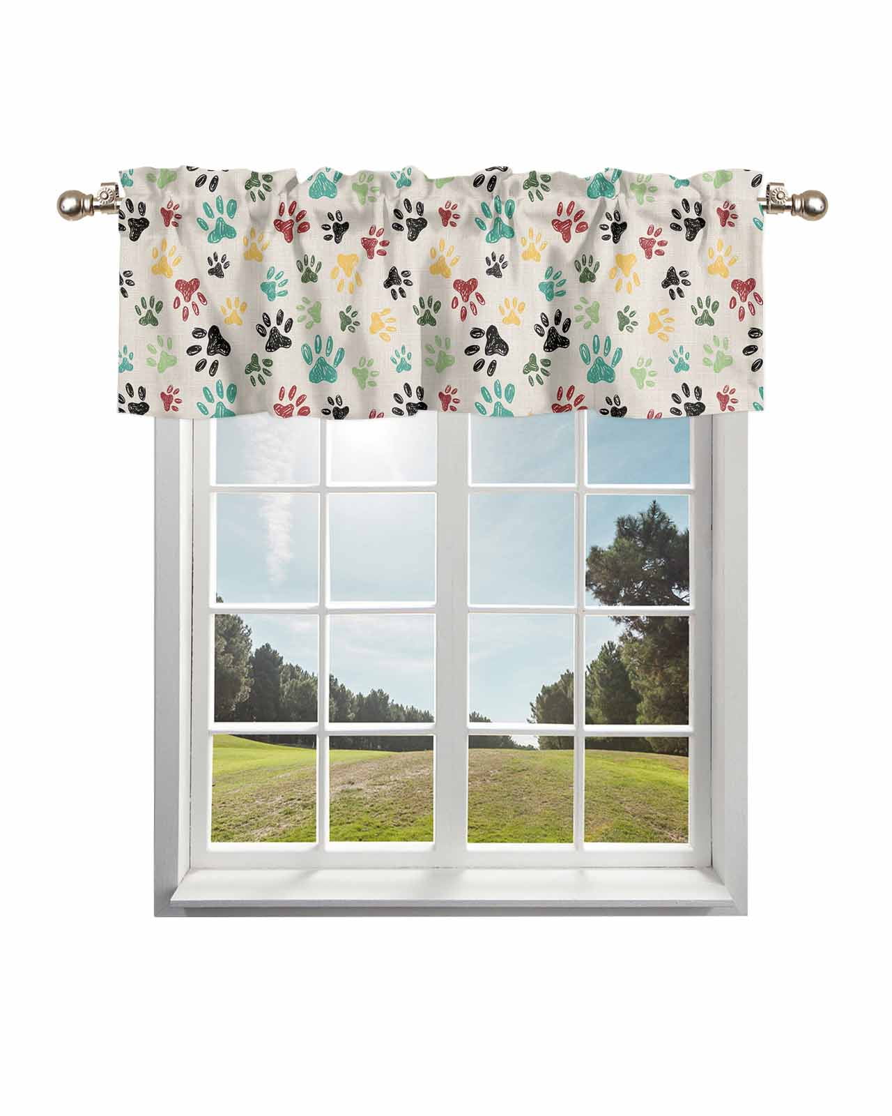Animal Dog Footprints Curtain Valances for Window, Farmhouse Window ...