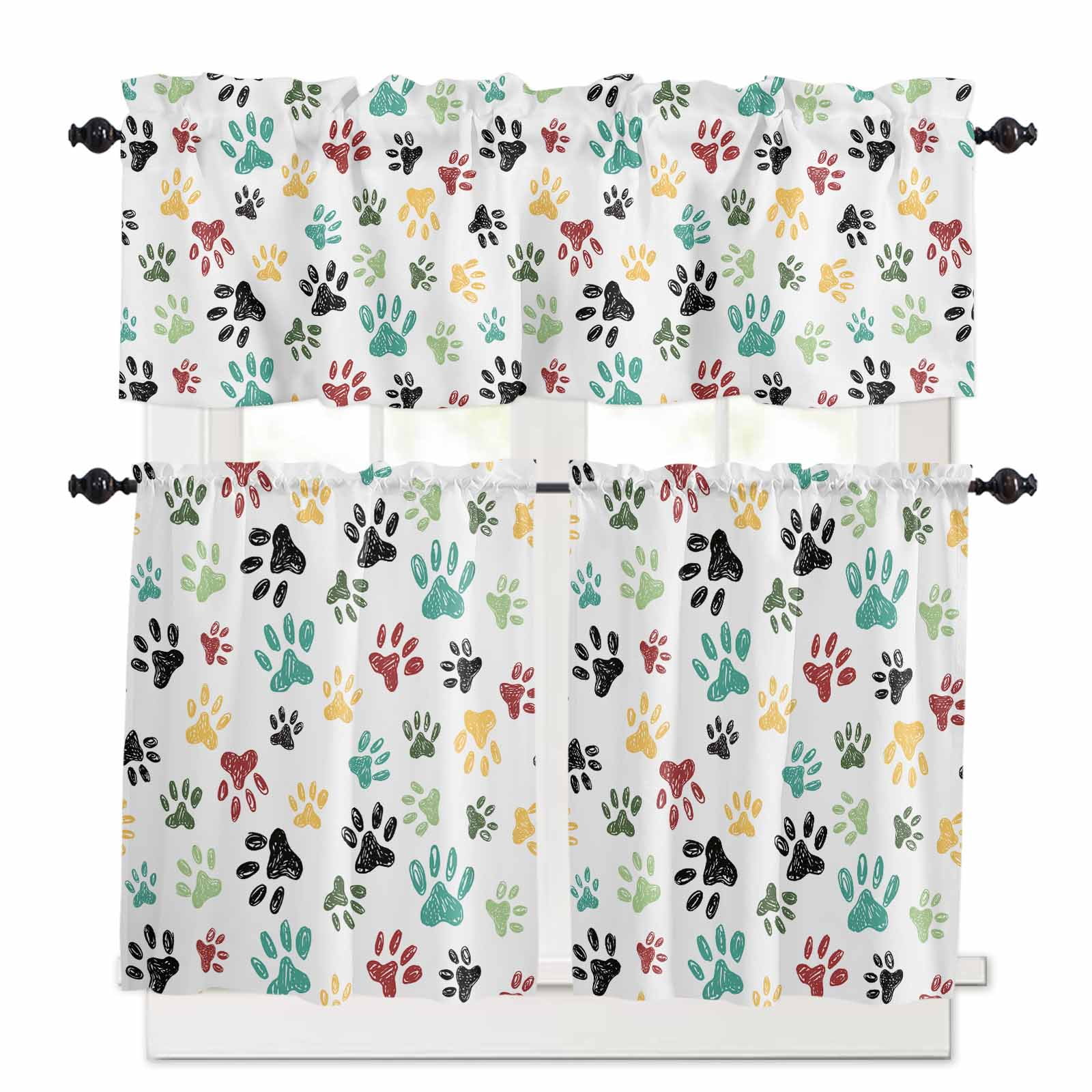 Animal Dog Footprints Kitchen Curtains and Valances Set, Rod Pocket ...