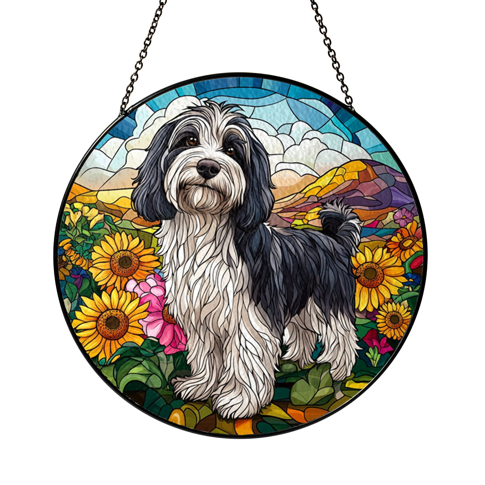 Animal Dog Glass Style Window Decor Featuring Fluffy Silhouette Design ...