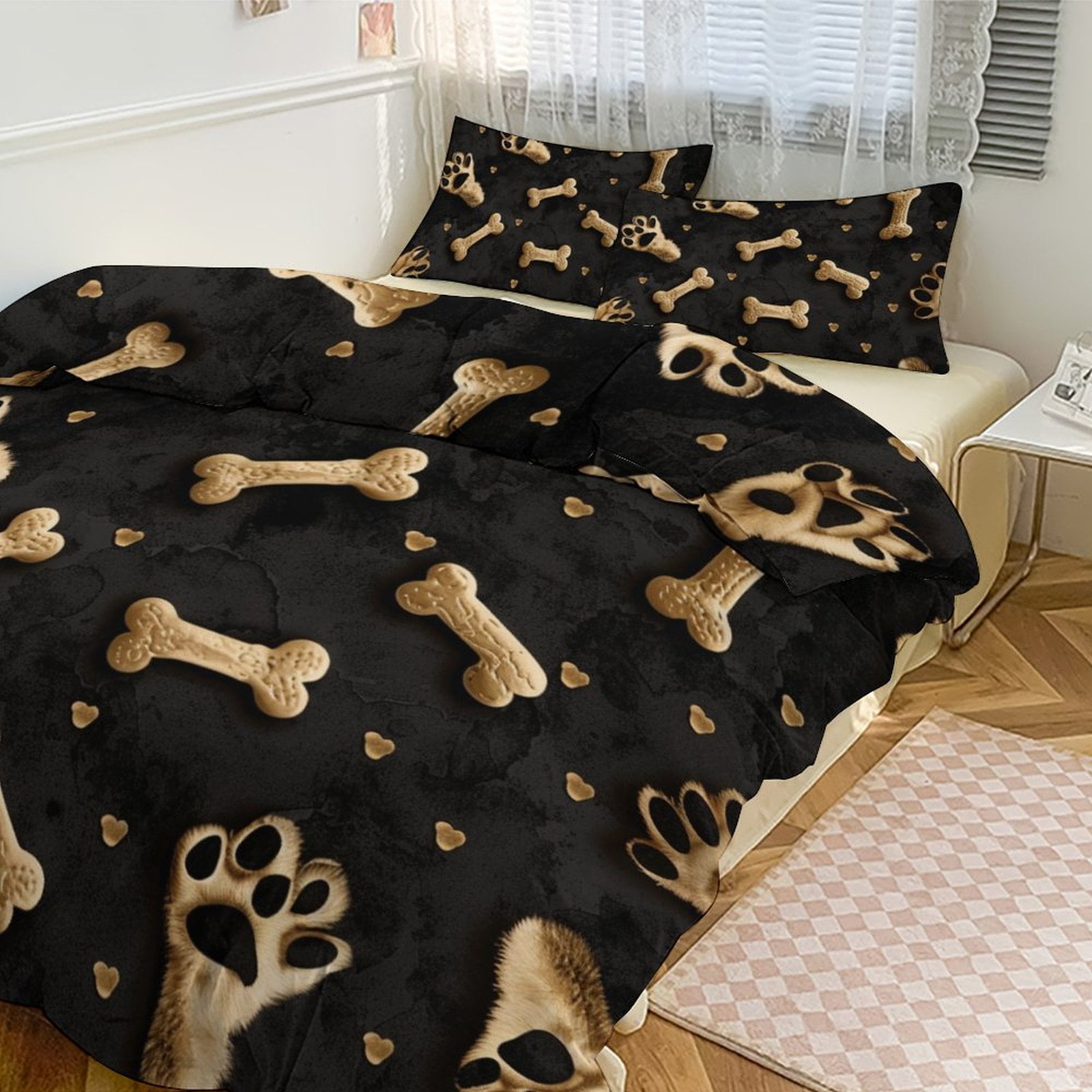 Animal Dog Paw 3 Pcs Soft Bedding Set, Includes 1 Duvet Cover with ...