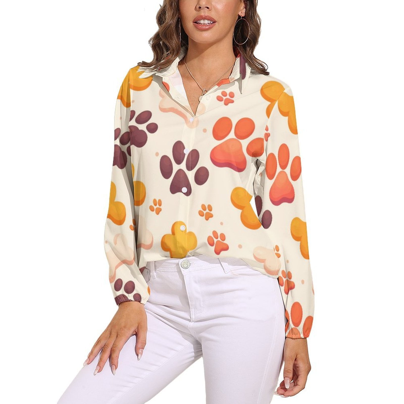Animal Dog Paw Long Sleeve Blouse Woman Streetwear Casual Shirts Summer ...