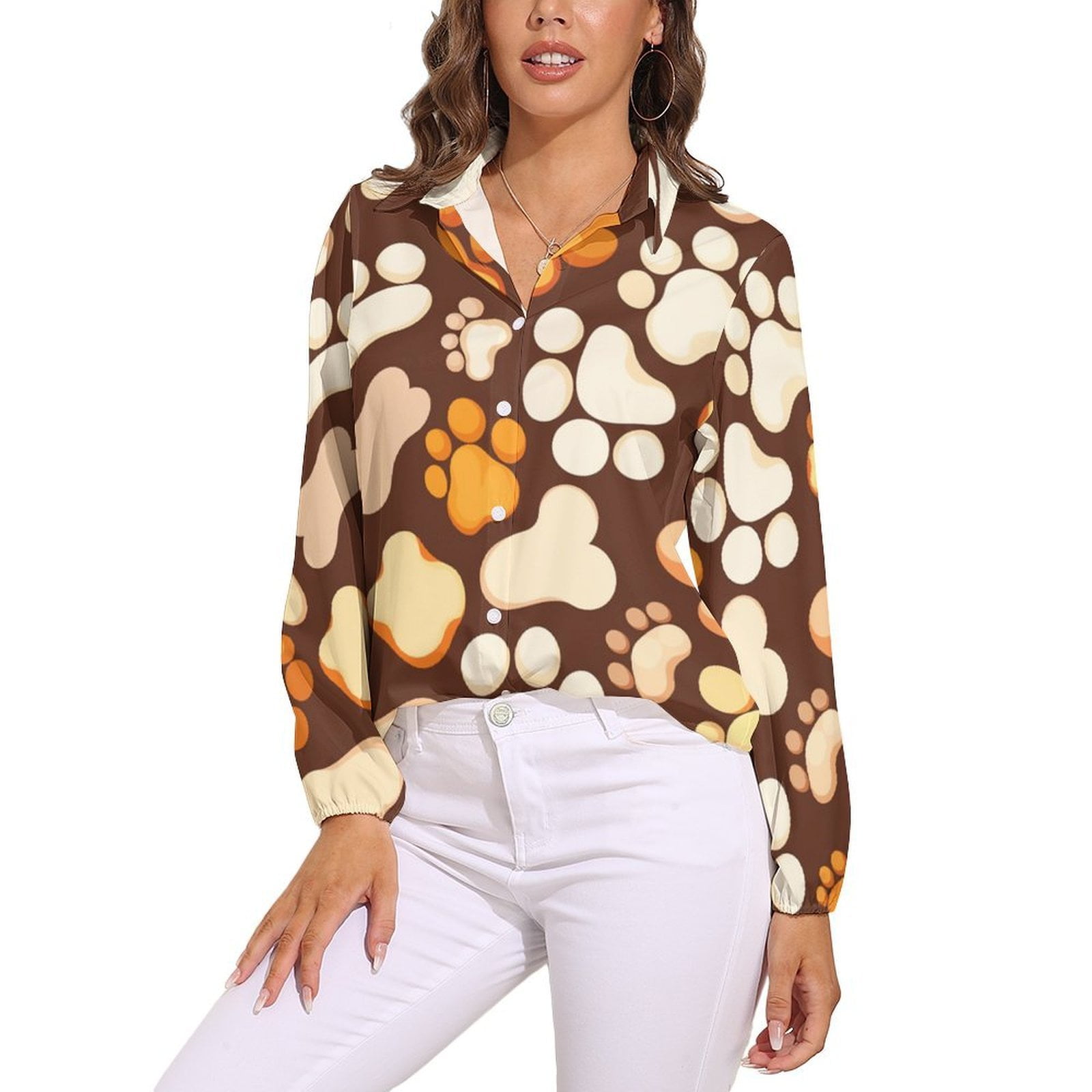 Animal Dog Paw Long Sleeve Blouse Woman Streetwear Casual Shirts Summer ...