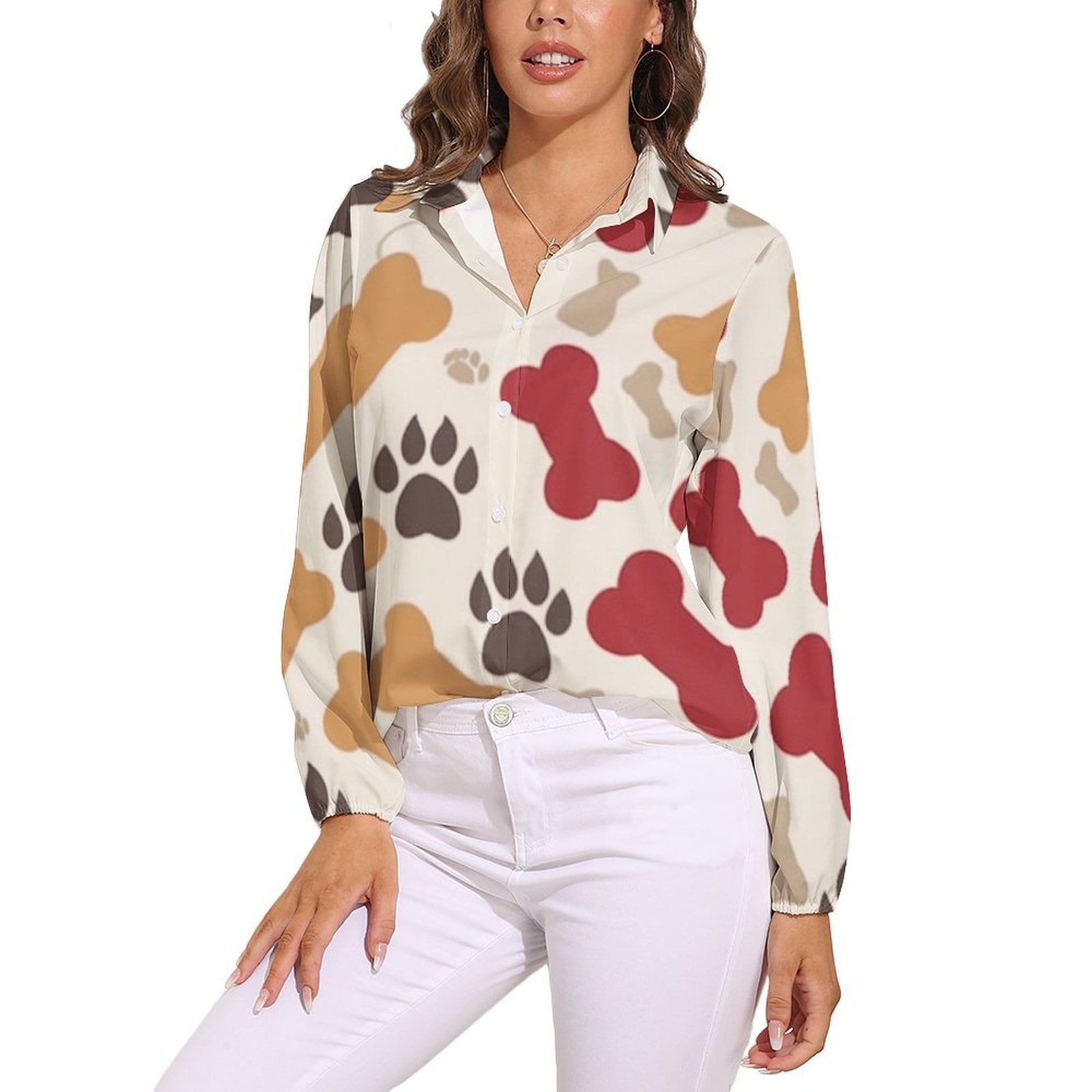 Animal Dog Paw Long Sleeve Blouse Woman Streetwear Casual Shirts Summer ...