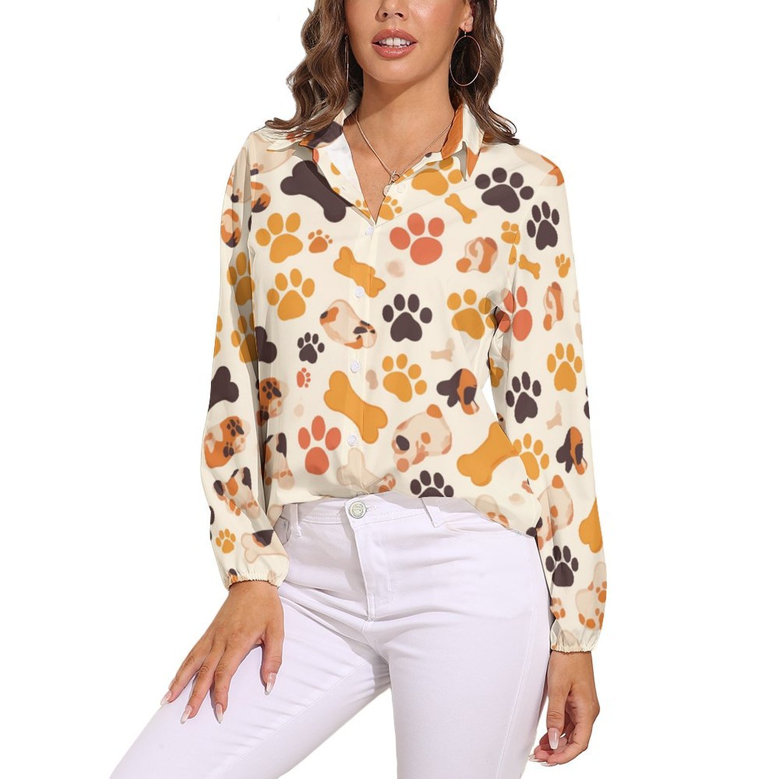Animal Dog Paw Long Sleeve Blouse Woman Streetwear Casual Shirts Summer ...