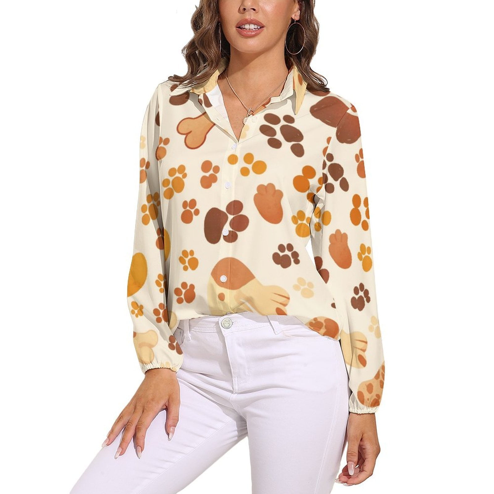 Animal Dog Paw Long Sleeve Blouse Woman Streetwear Casual Shirts Summer ...