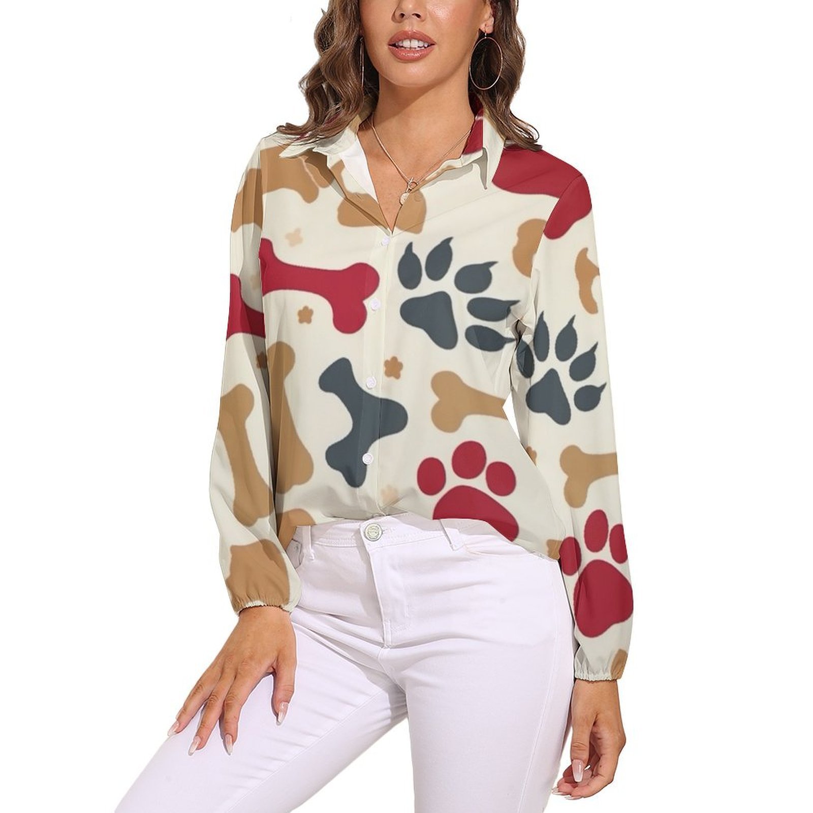 Animal Dog Paw Long Sleeve Blouse Woman Streetwear Casual Shirts Summer ...