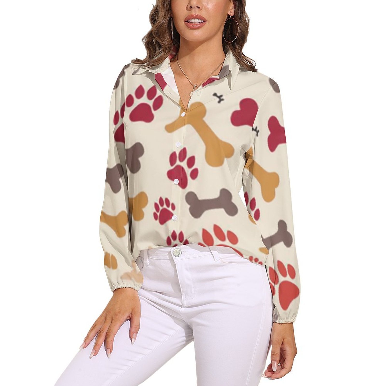 Animal Dog Paw Long Sleeve Blouse Woman Streetwear Casual Shirts Summer ...