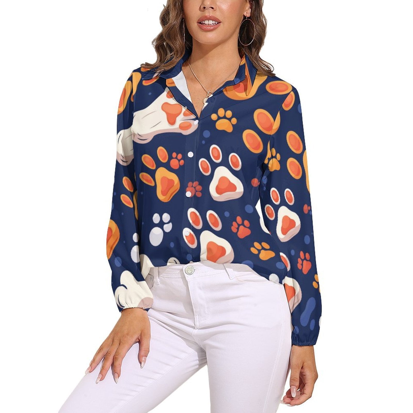 Animal Dog Paw Long Sleeve Blouse Woman Streetwear Casual Shirts Summer ...
