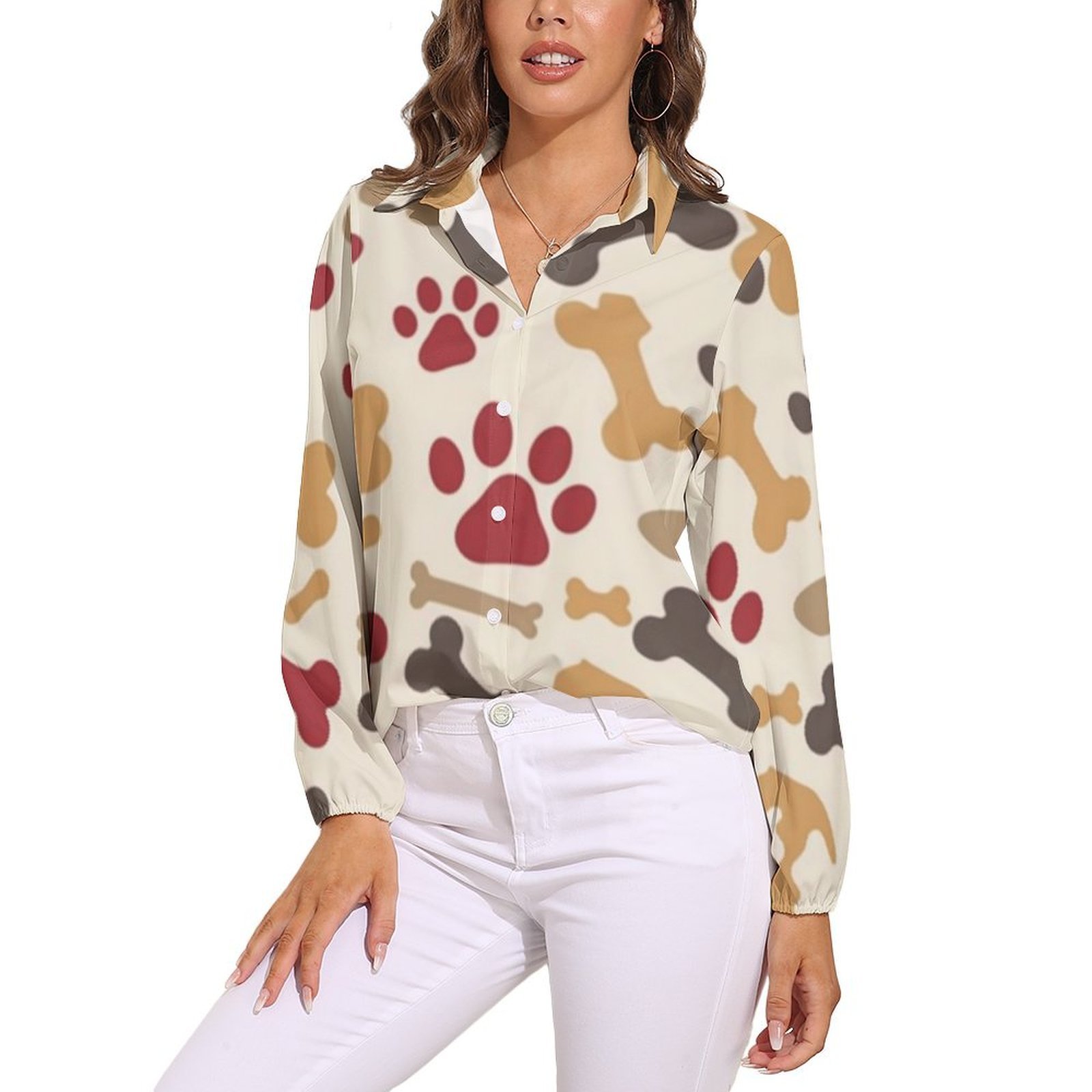 Animal Dog Paw Long Sleeve Blouse Woman Streetwear Casual Shirts Summer ...