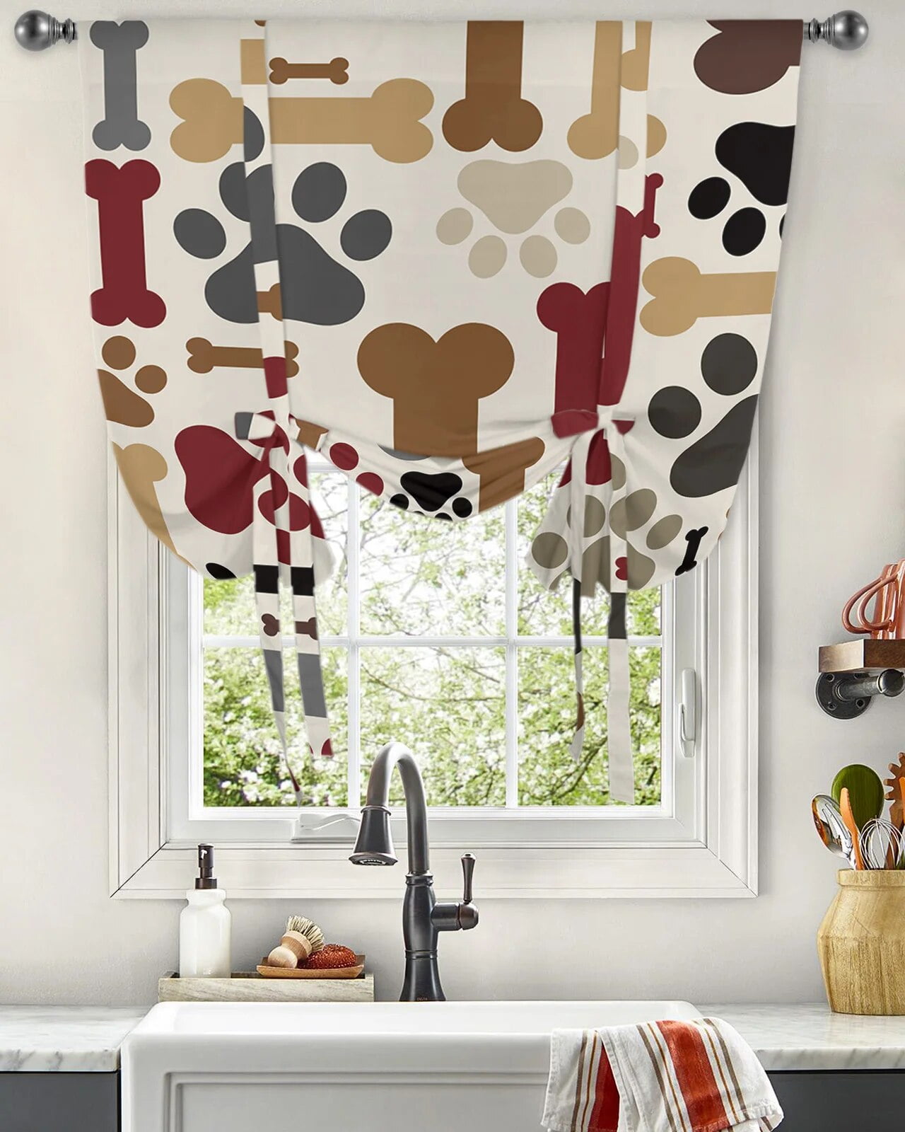 Animal Dog Paw Window Curtain Tie Up Curtains for Kitchen Living Room ...