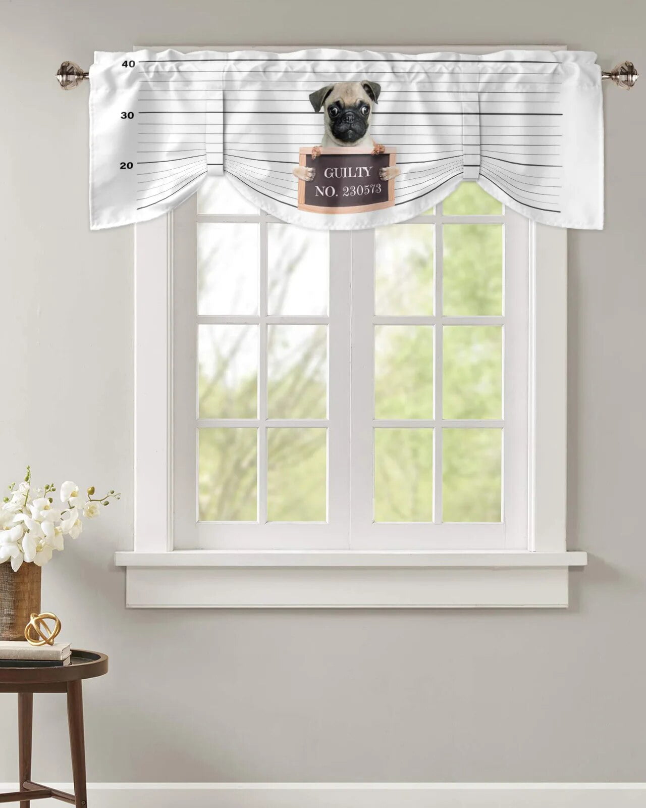 Animal Dog Pug Scale Ruler Window Valance Curtain Kitchen Cafe Short ...