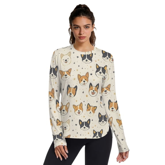 Animal Dog Yellow Tile Women UPF 50+ UV Shirts Long Sleeve with Thumb ...