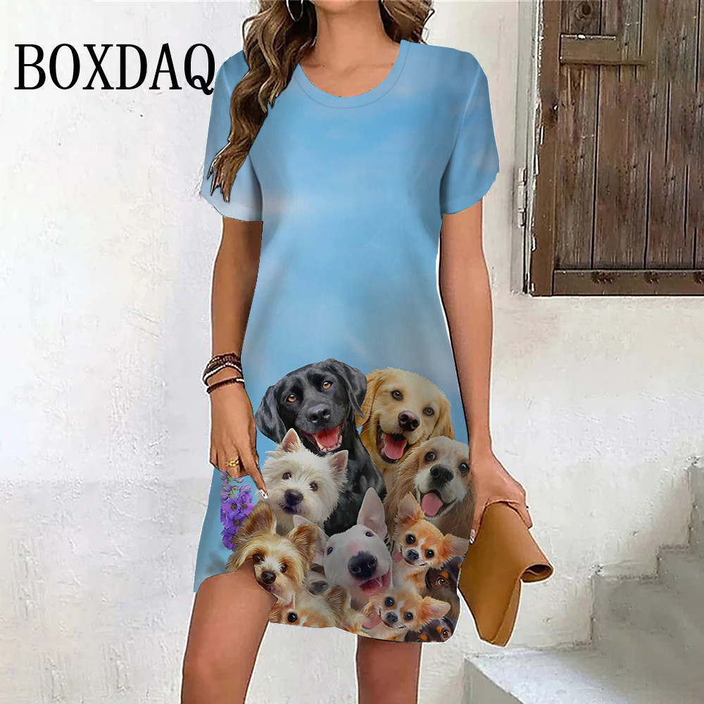 Animal Dogs 3D Print Dresses Women Fashion Oversized Dress Summer O ...