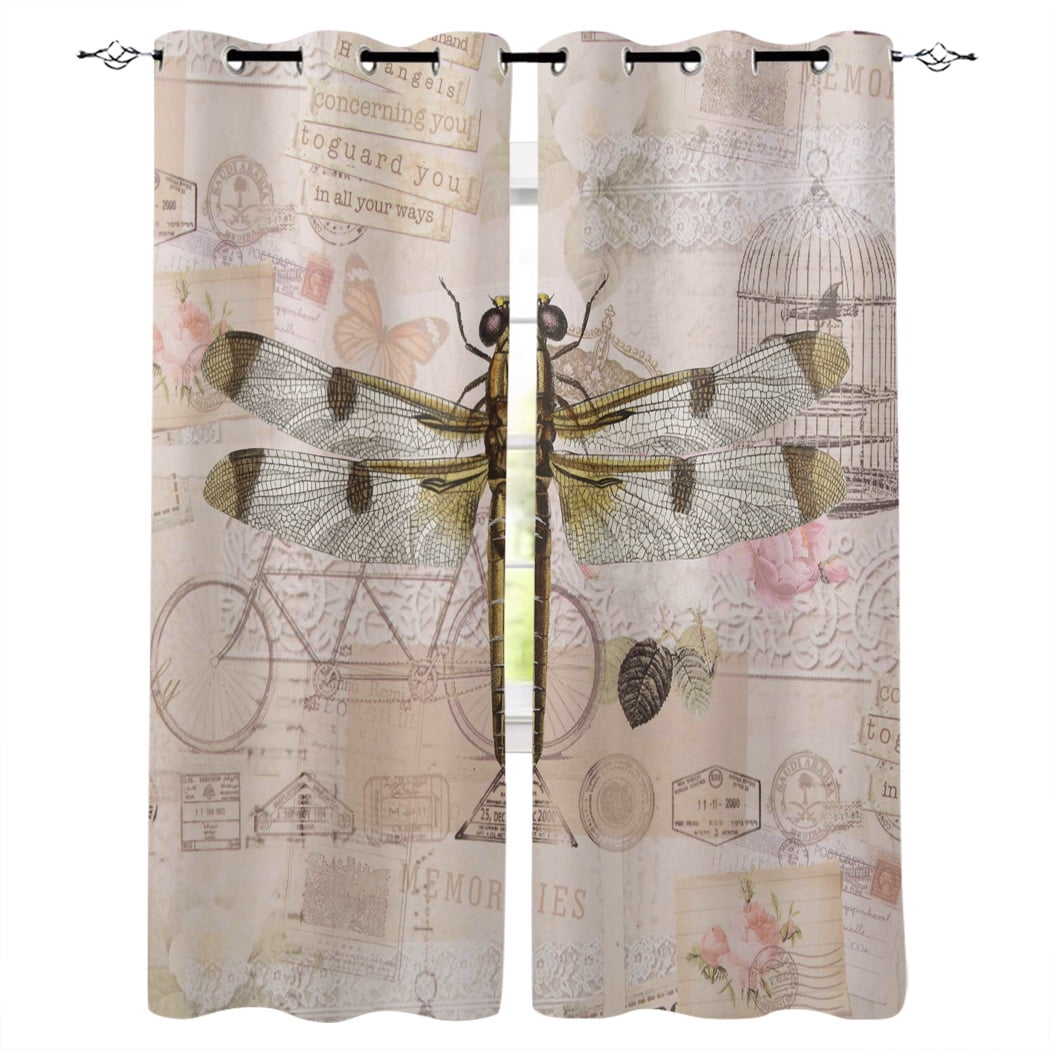 Animal Dragonfly Retro Window Curtains Living Room Kitchen Curtains for ...