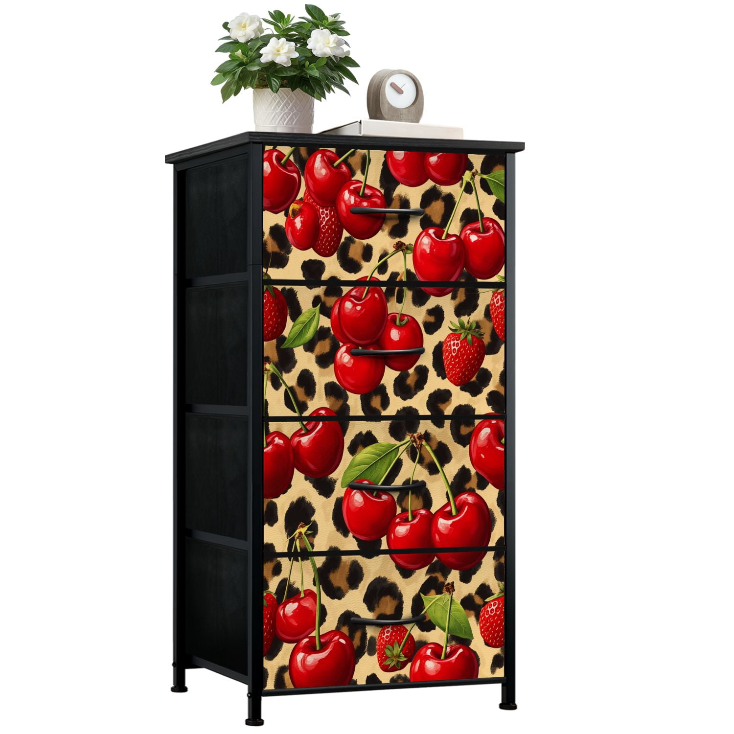 Animal Dresser for Bedroom with 4 Storage Drawers Leopard Print Red ...