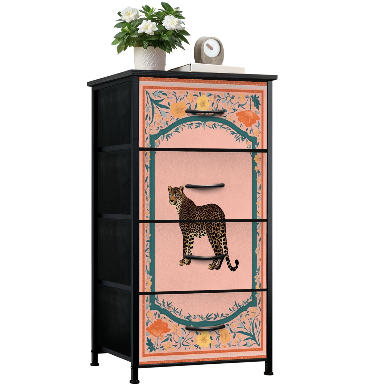 Animal Dresser for Bedroom with 4 Storage Drawers Leopard Tropical ...