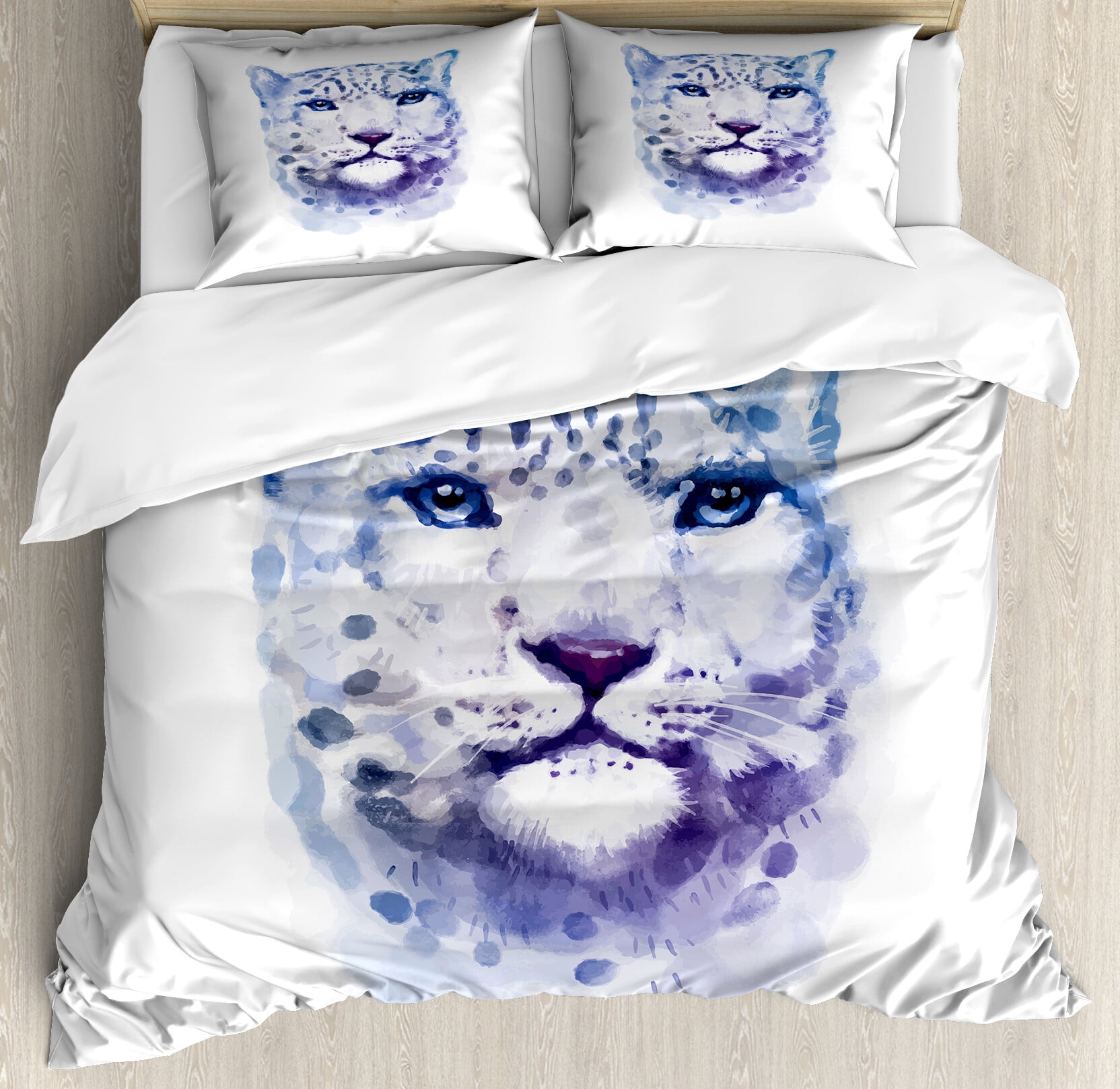 Animal Duvet Cover Set, Big Wild Cats Themed Print Watercolor Style ...