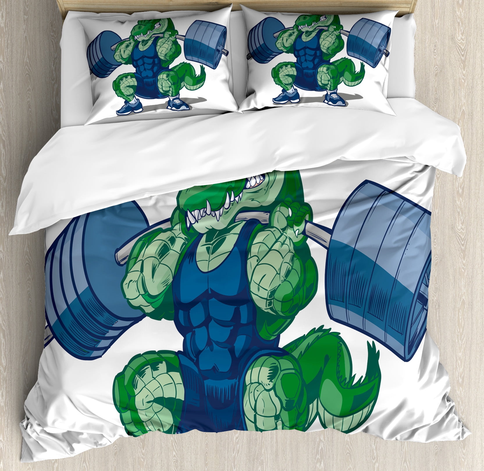 Animal Duvet Cover Set, Cartoon Crocodile Sporty Muscular Manly ...