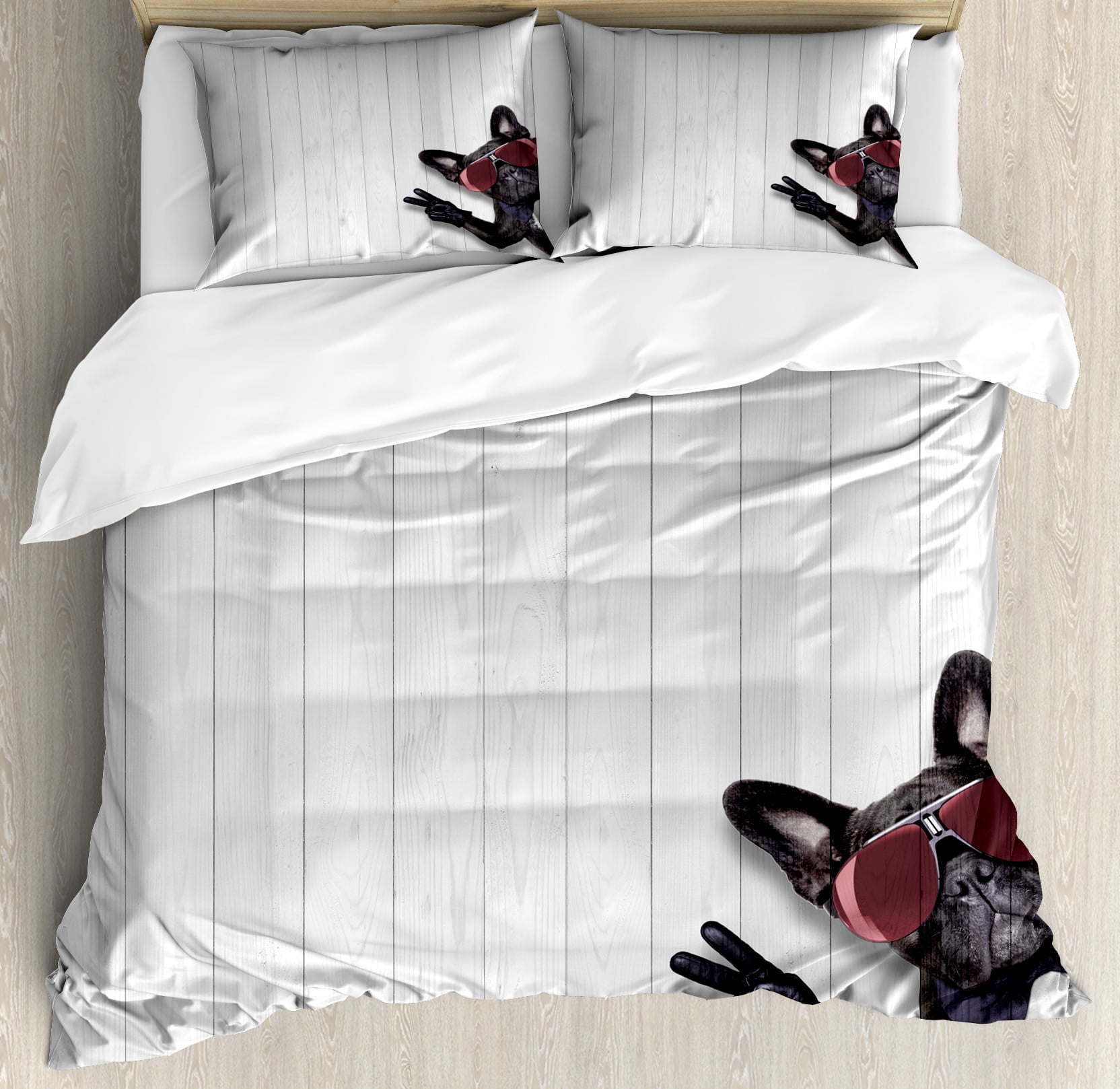 Animal Duvet Cover Set, Cool Husky Dog with Sunglasses Making Peace ...