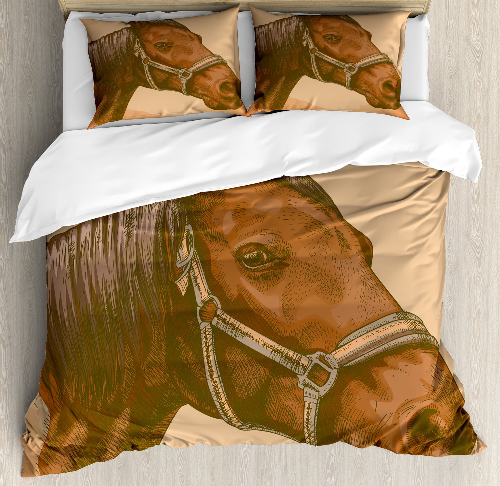 Animal Duvet Cover Set, Engraving Illustration of Detailed Hand Drawn ...