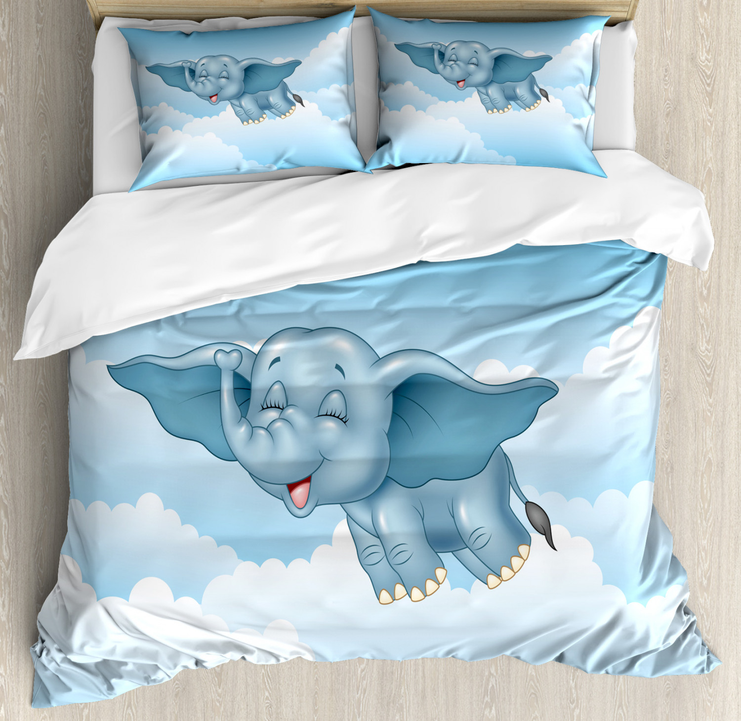 Animal Duvet Cover Set, Flying Clouds Comic Humor Happiness Caricature ...