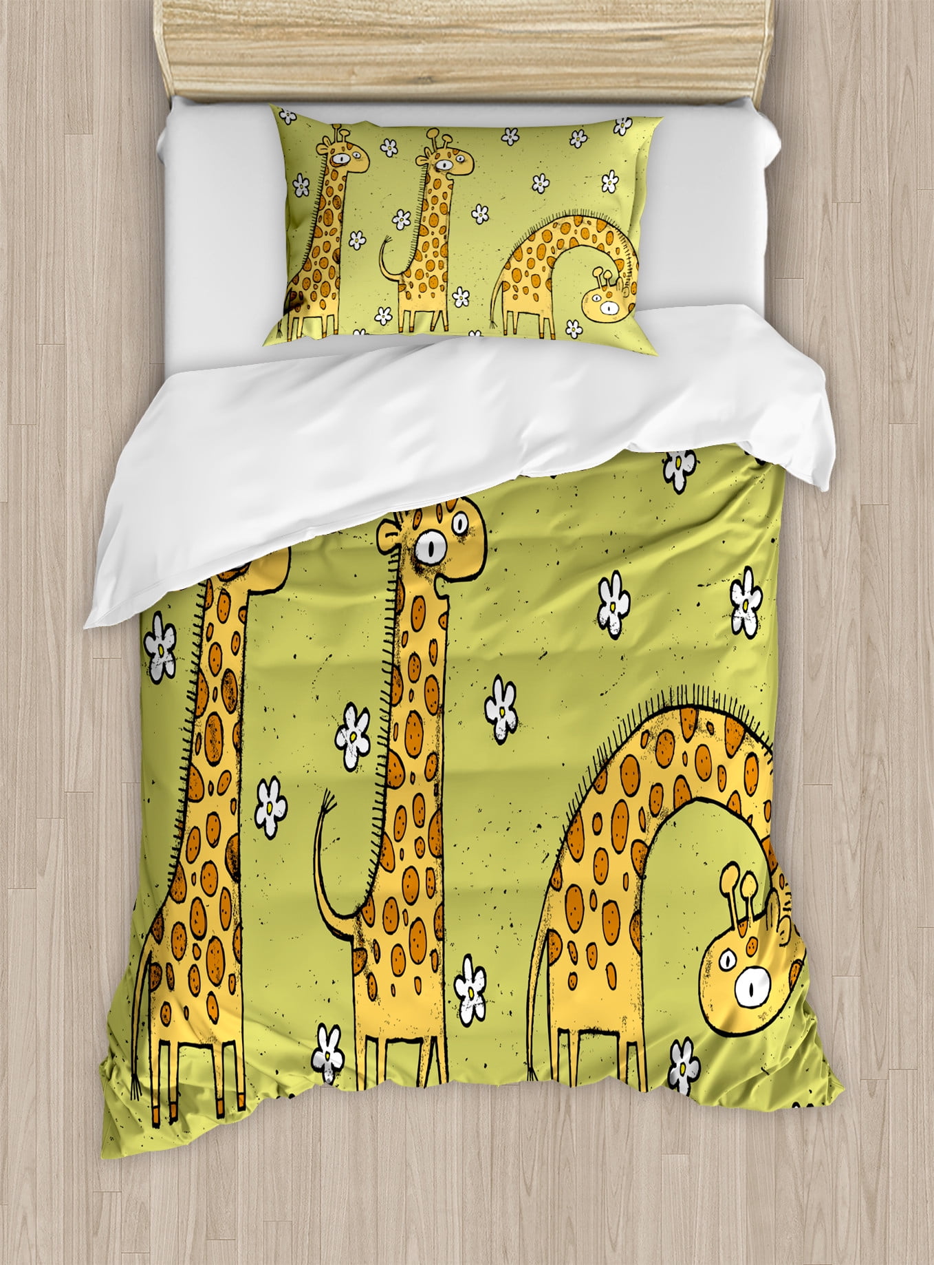 Animal Duvet Cover Set, Hand Drawn Illustration of Giraffes on ...