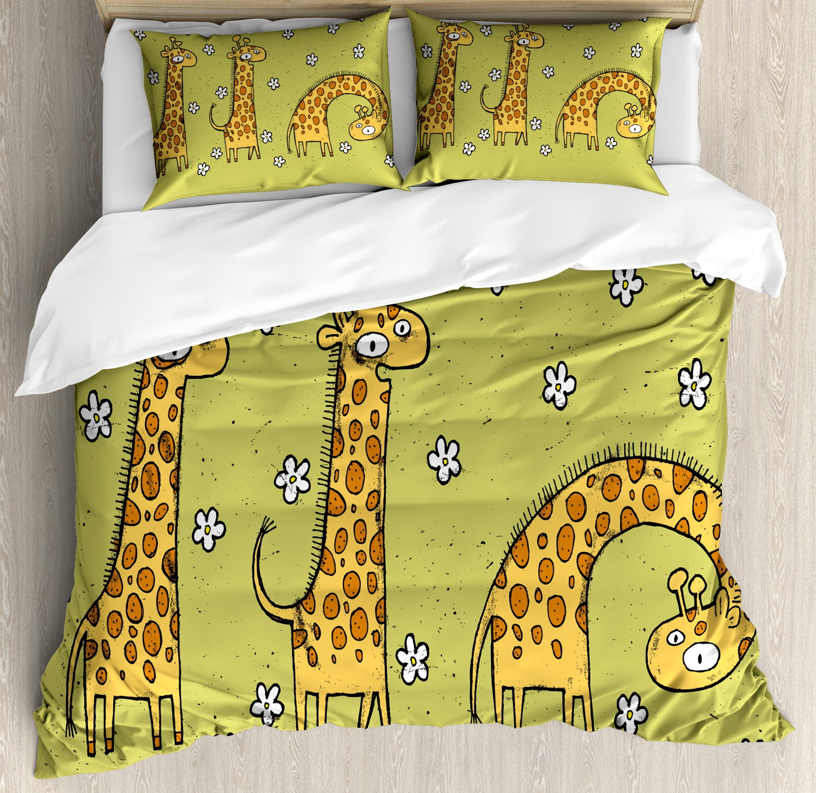 Animal Duvet Cover Set, Hand Drawn Illustration of Giraffes on ...