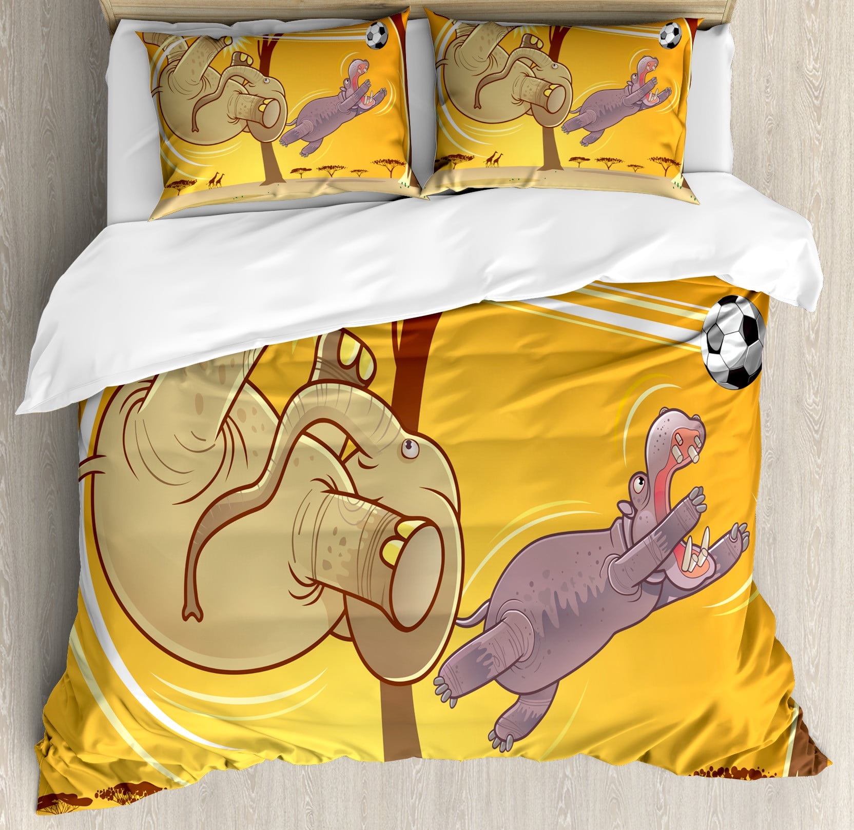 Animal Duvet Cover Set, and Hippo Playing Football Cartoon Print Animal ...