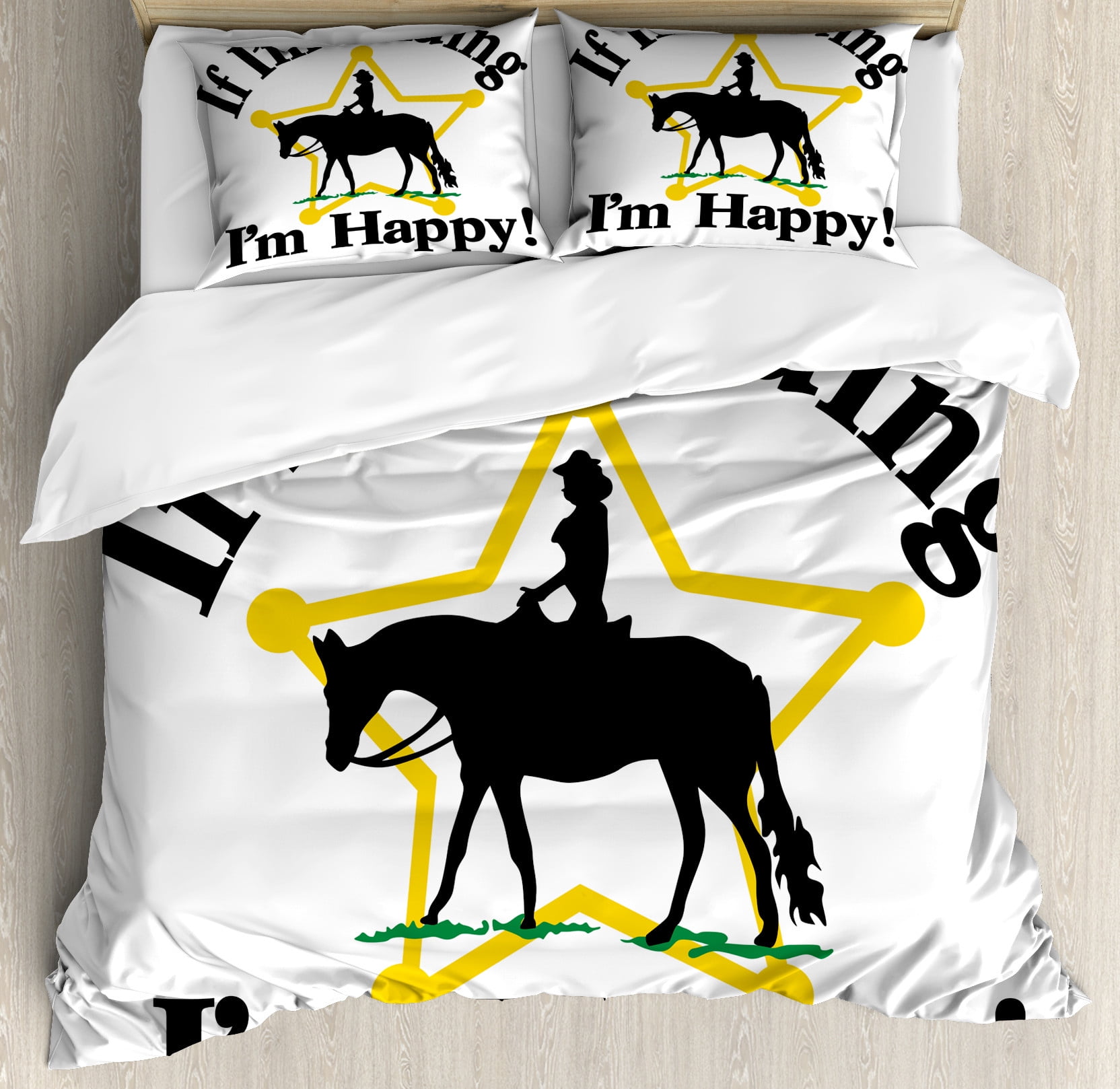 Animal Duvet Cover Set, If I'm Riding I'm Happy Typographic Cowboy Man ...