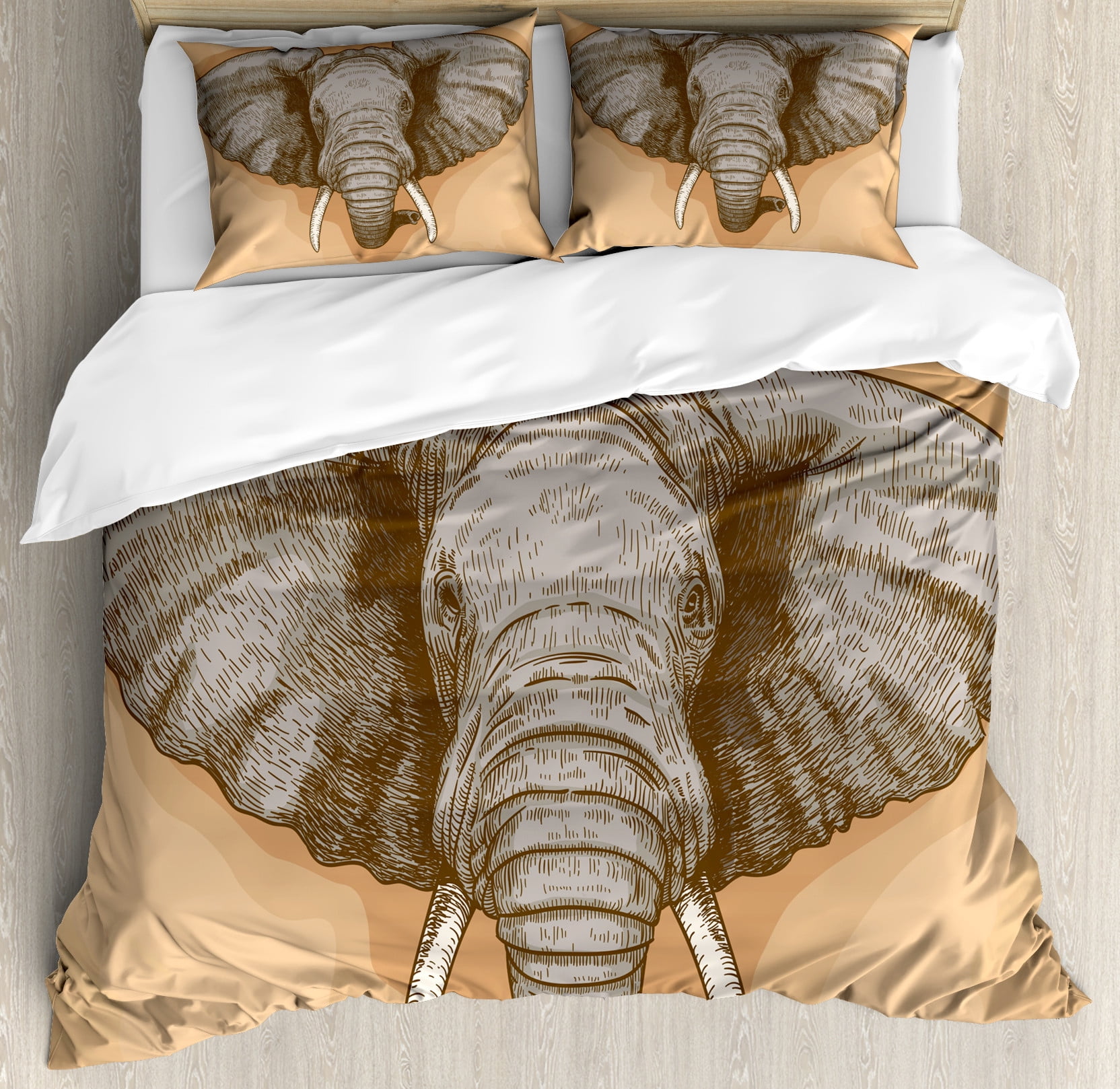 Animal Duvet Cover Set, Illustration of Engraving Wild Head in Retro ...
