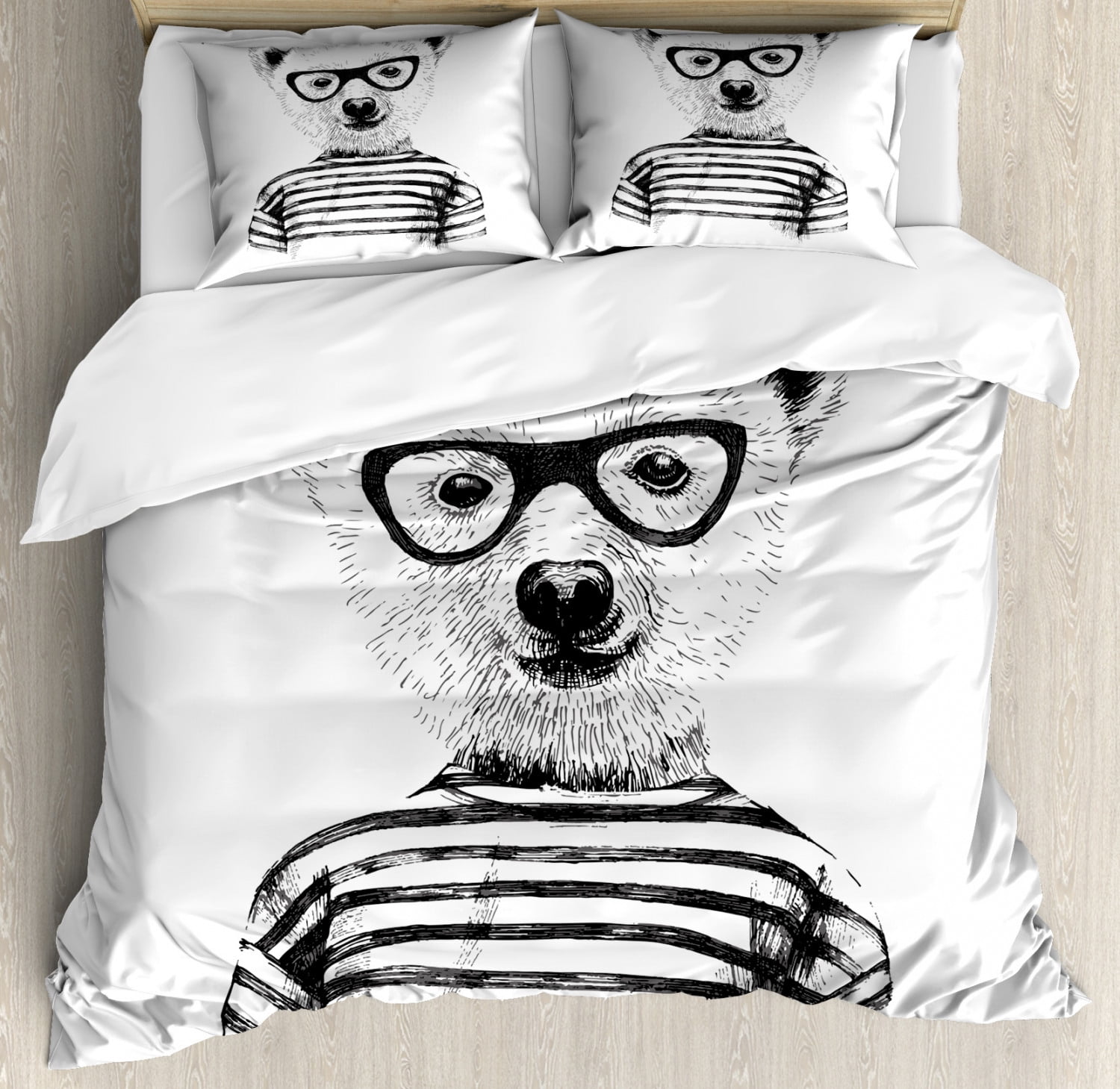 Animal Duvet Cover Set King Size, Dressed Up Hipster Nerd Smart Male ...