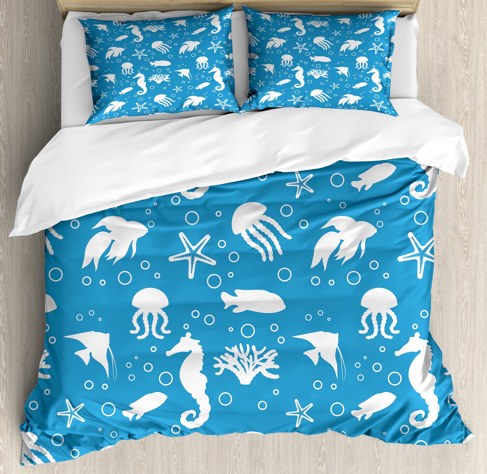 Animal Duvet Cover Set, Mix of Seahorses Pipefishes and Others Swimming ...
