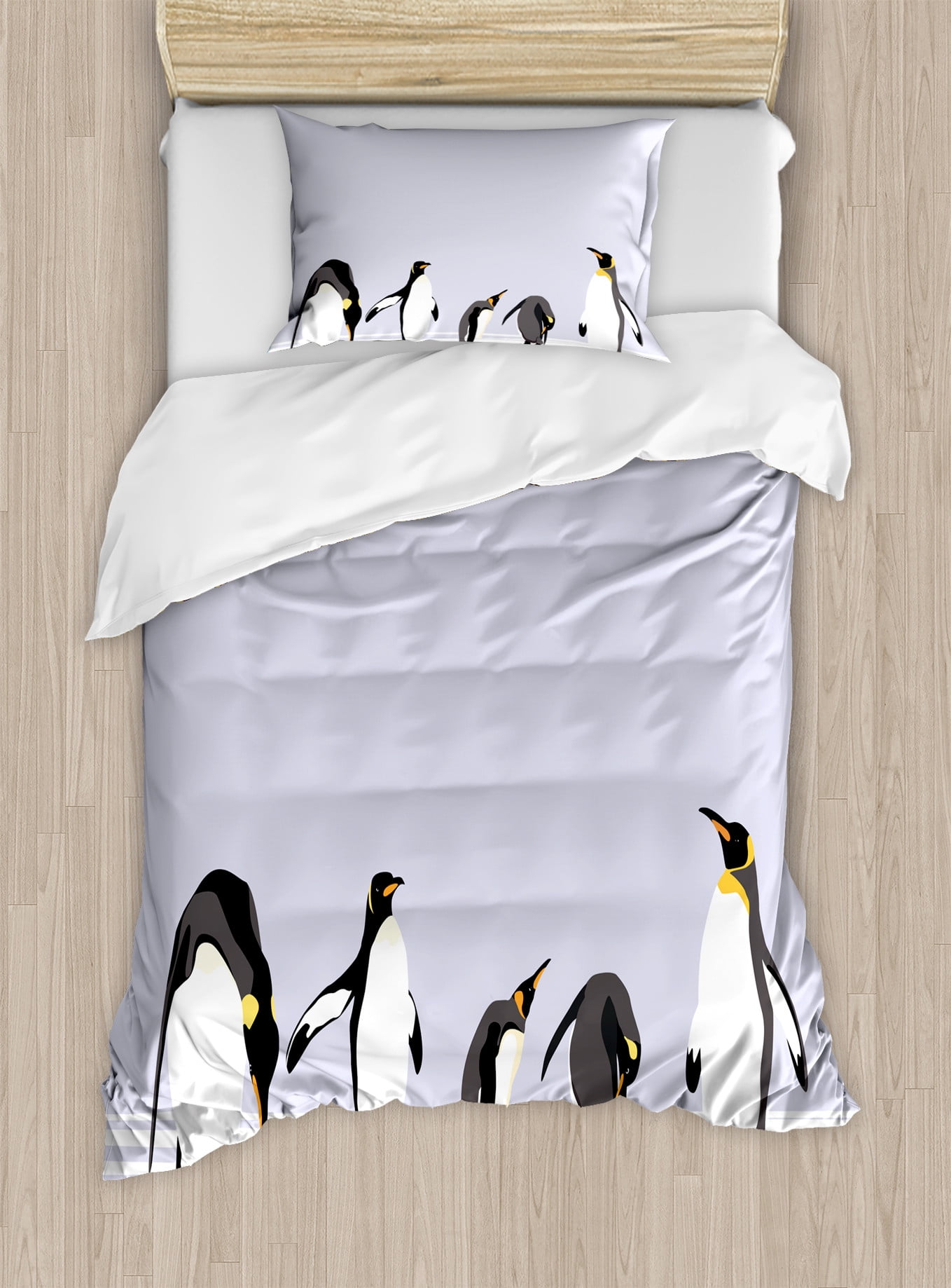 Animal Duvet Cover Set, Penguins on Polar Icy Land Winter Climate ...
