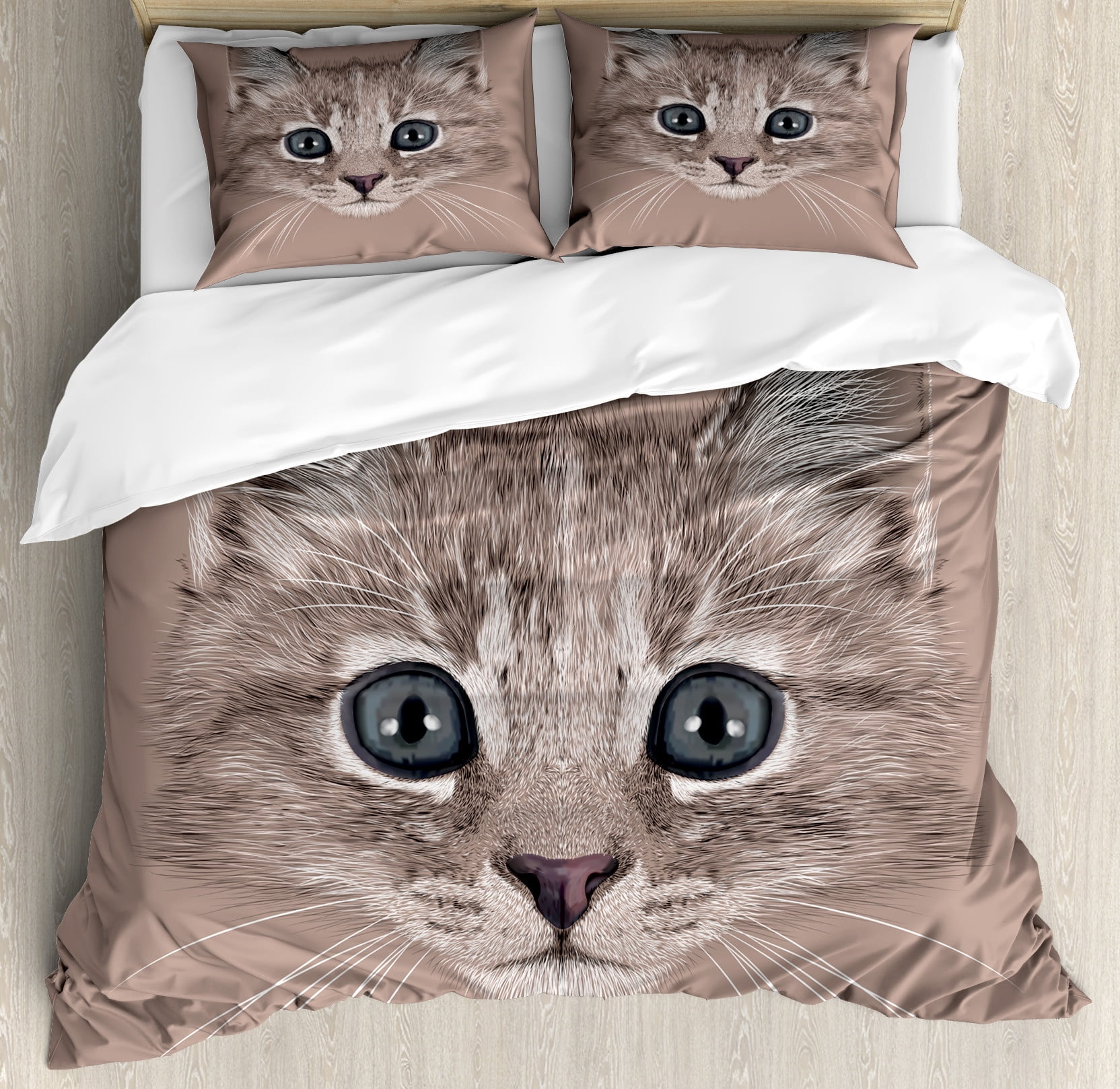 Animal Duvet Cover Set, Portrait of Domestic Cat Face Kitten Pet ...