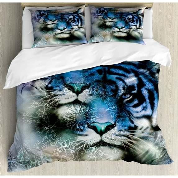 Animal Duvet Cover Set Queen Size, Two Tiger Safari Cat African Wild ...