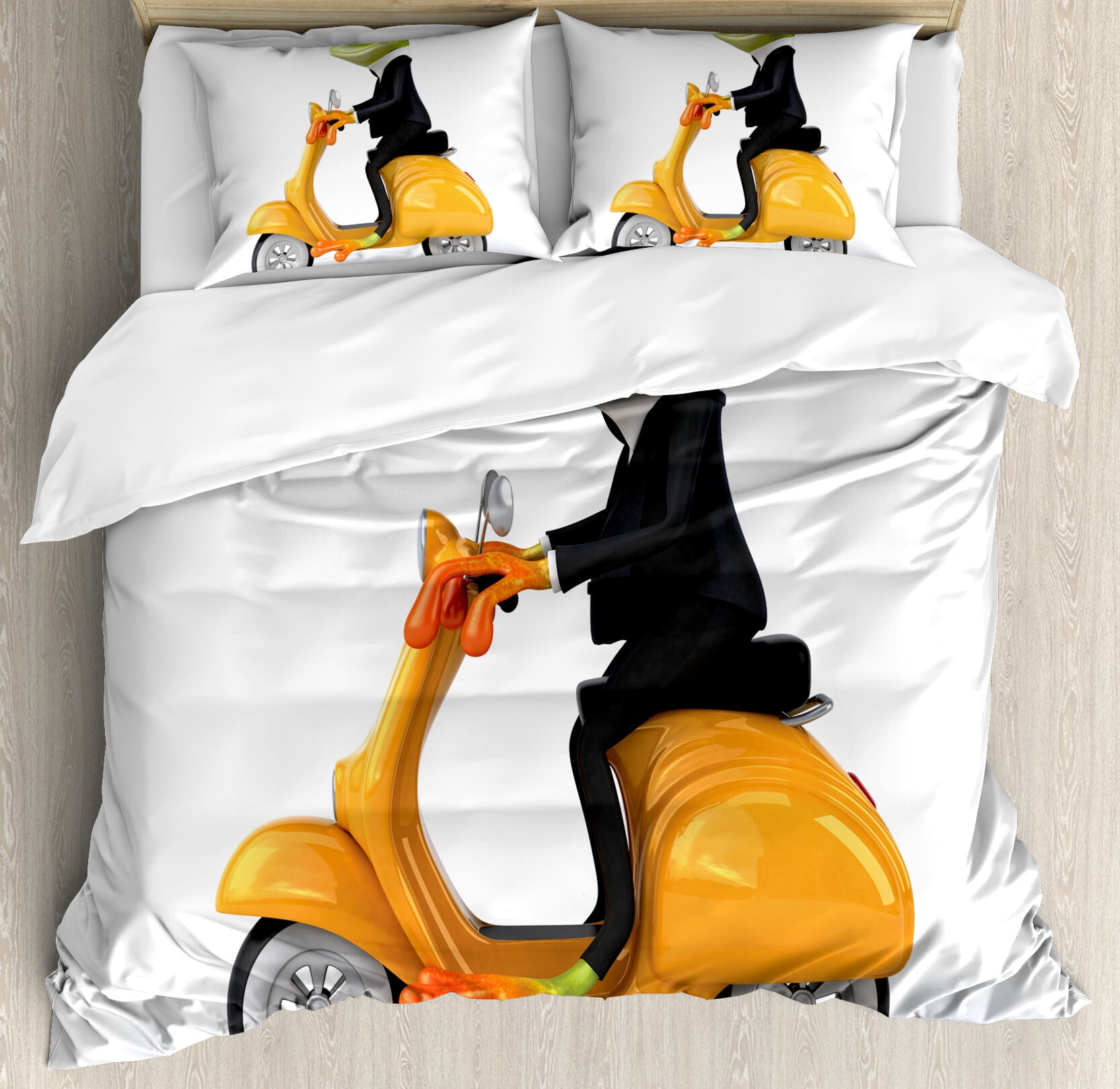 Animal Duvet Cover Set, Serious Italian Frog Riding Motorcycle Fun ...