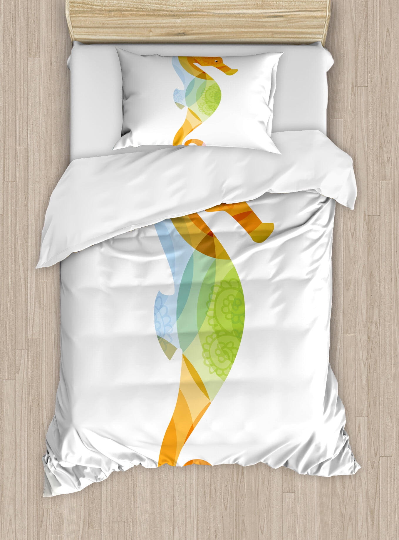 Animal Duvet Cover Set, Silhouette of Sea Creature with Coral Reef ...