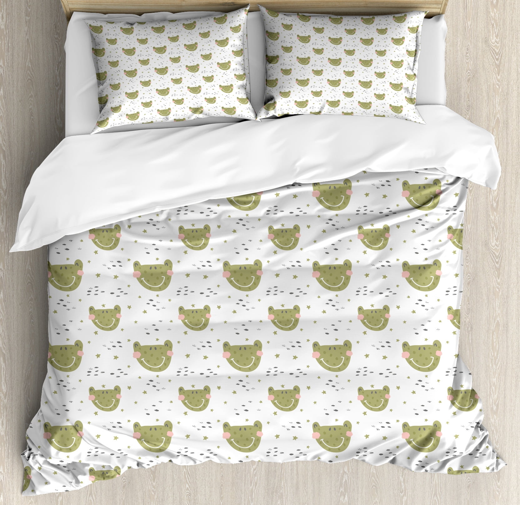 Animal Duvet Cover Set, Smiling Frog Face Stars Funny Toad Shower Theme ...