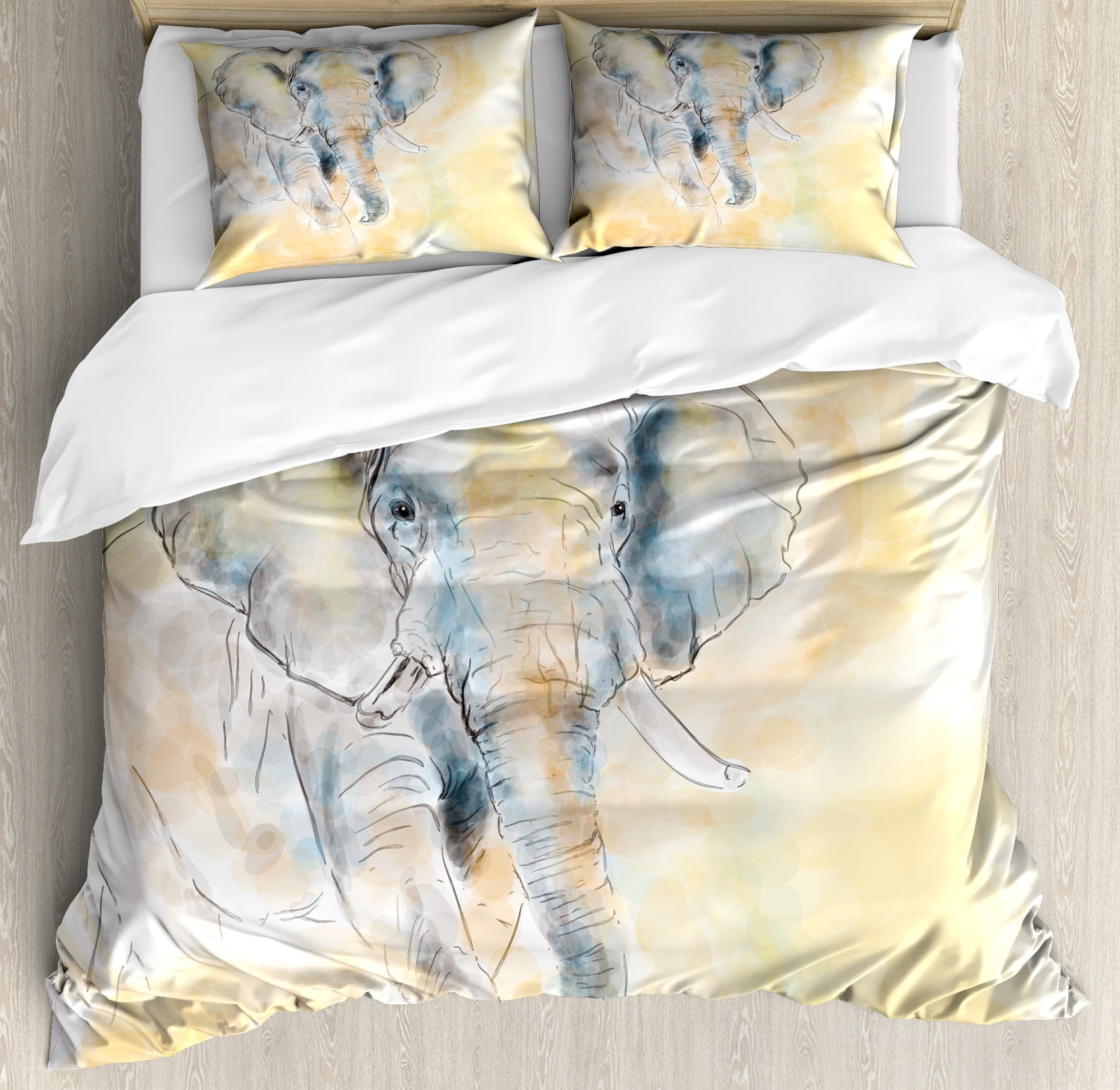 Animal Duvet Cover Set, Watercolor Style Illustration Wild Creature ...